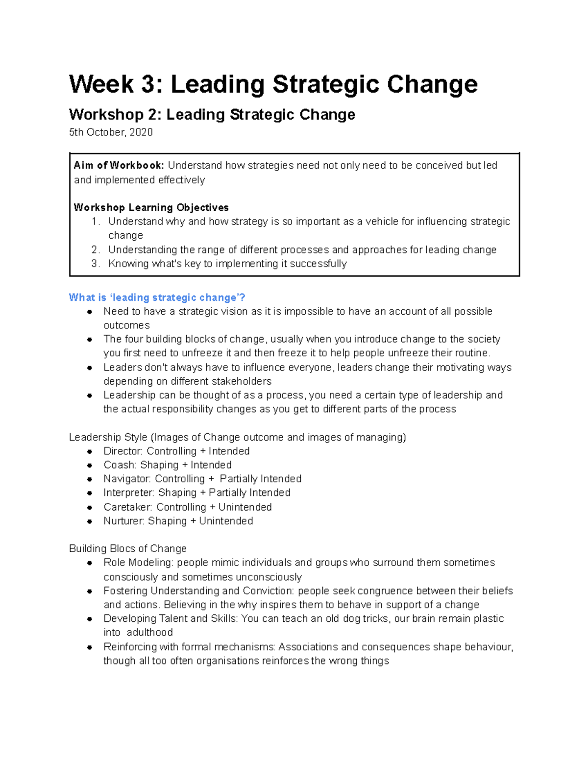 Strategic Management Week 3 Leading Strategic Change - Week 3: Leading ...