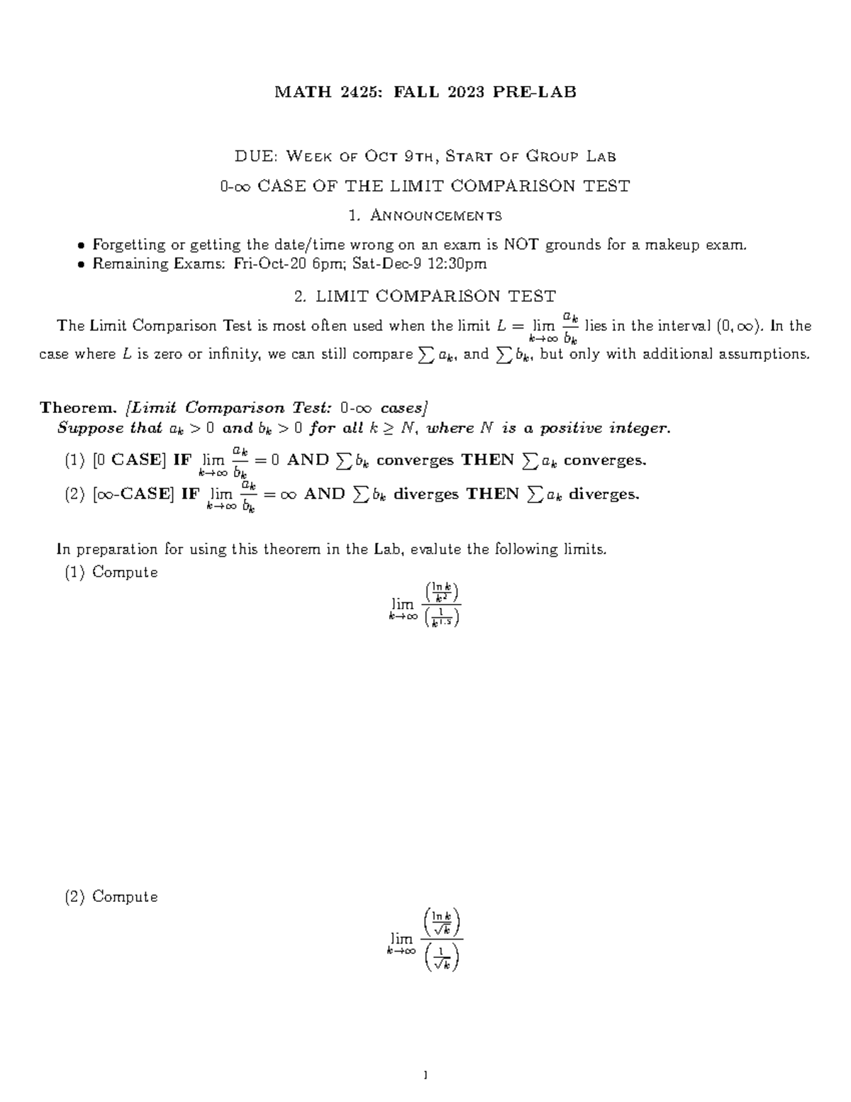 Lab7 Limit Comp Test Pre Lab VF - MATH 2425: FALL 2023 PRE-LAB DUE ...