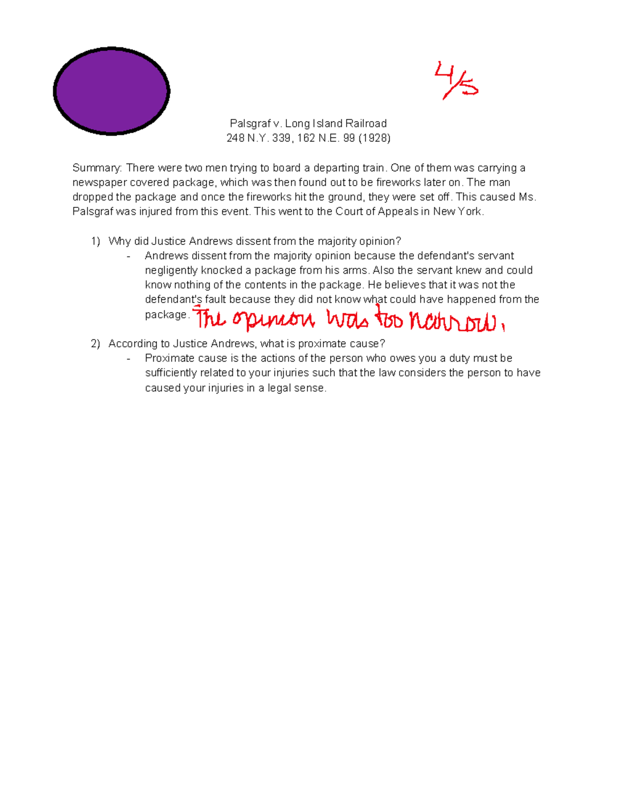 Palsgraf v. Long Island Railroad - Grace James 10/18/ Palsgraf v. Long ...