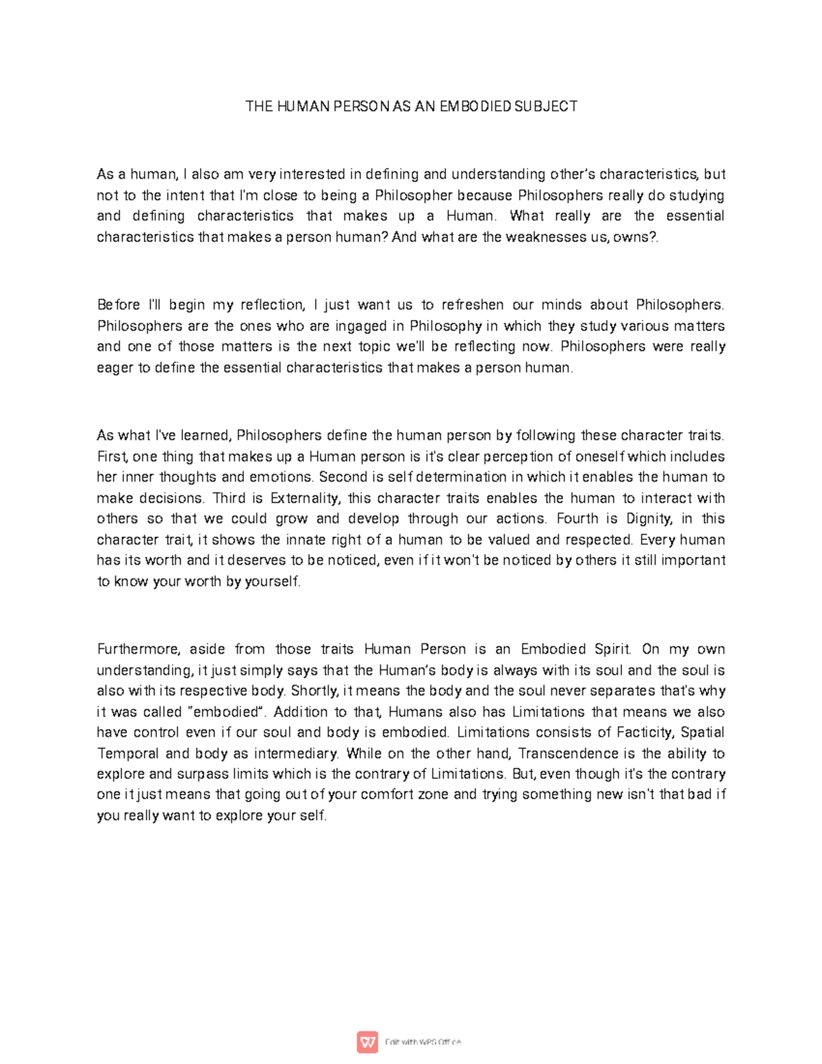 Module 3 Reflection - reflect to it - THE HUMAN PERSON AS AN EMBODIED ...