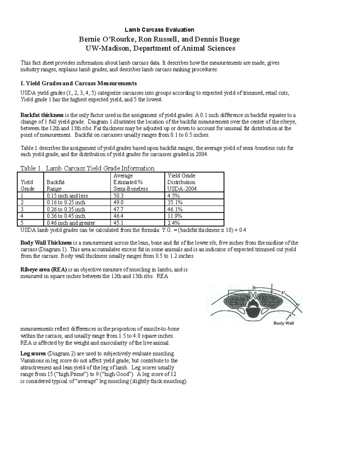 Lamb Grading - Lamb Carcass Evaluation Bernie O’Rourke, Ron Russell ...