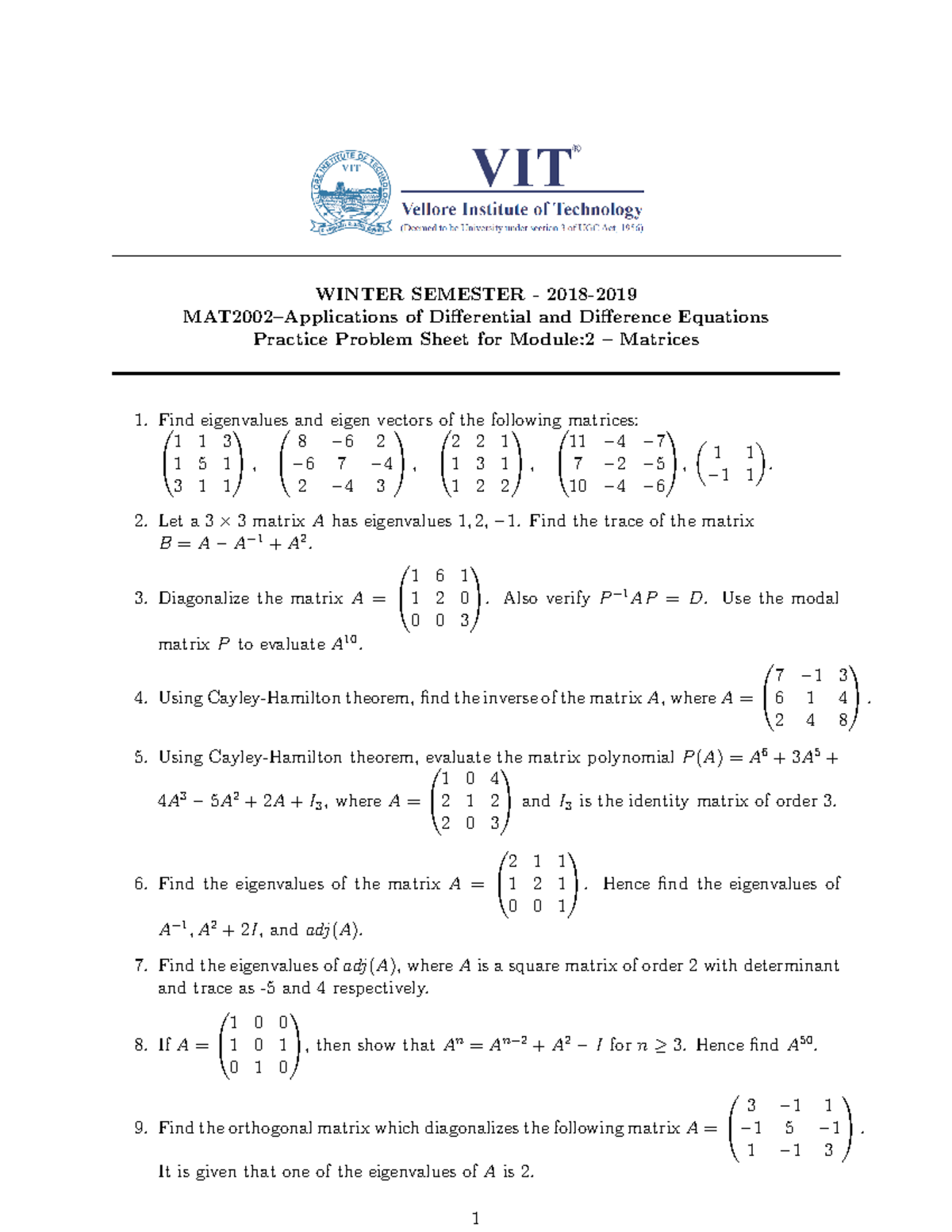 Module 2 - WINTER SEMESTER - 2018- MAT2002–Applications of Differential ...