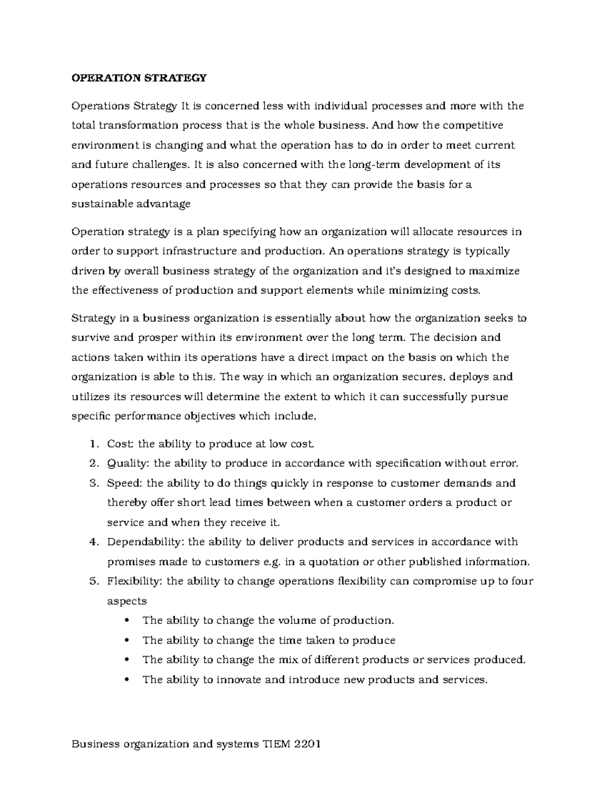 Chapter 8 Operation Strategy - OPERATION STRATEGY Operations Strategy ...