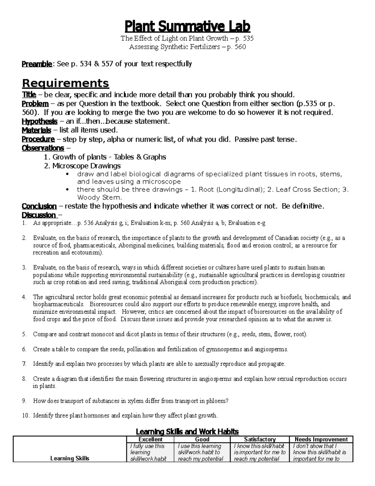 Grade 11 Bio - Summative Lab - Plant Growth and Microscope - Plant ...