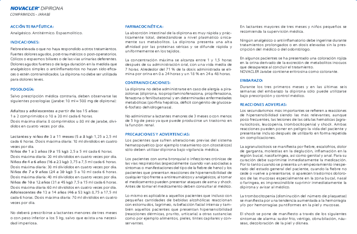 Novacler Prospecto 2 - ACCIÓN TERAPÉUTICA: Analgésico. Antitérmico ...