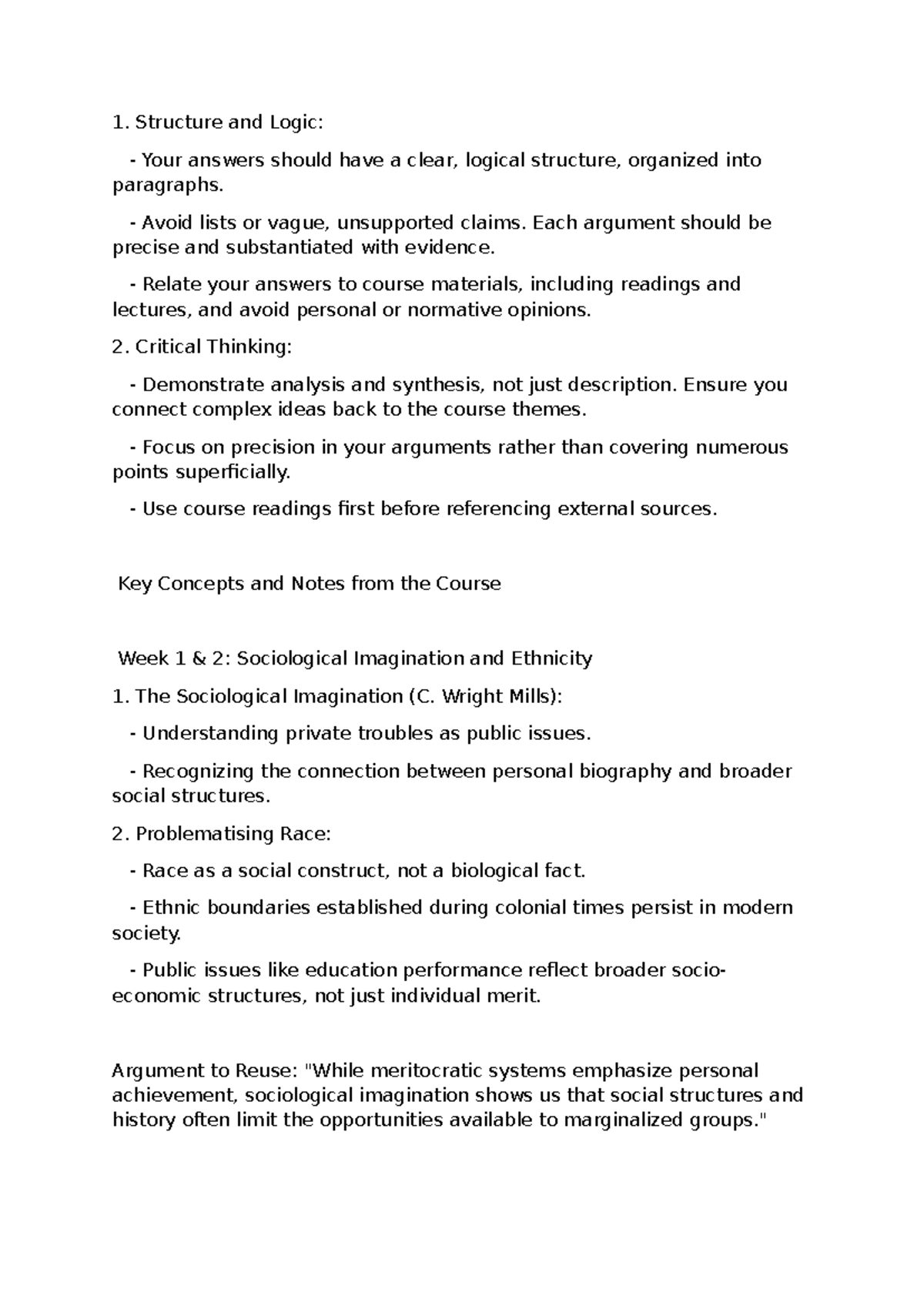 Notes - Structure and Logic: Your answers should have a clear, logical ...