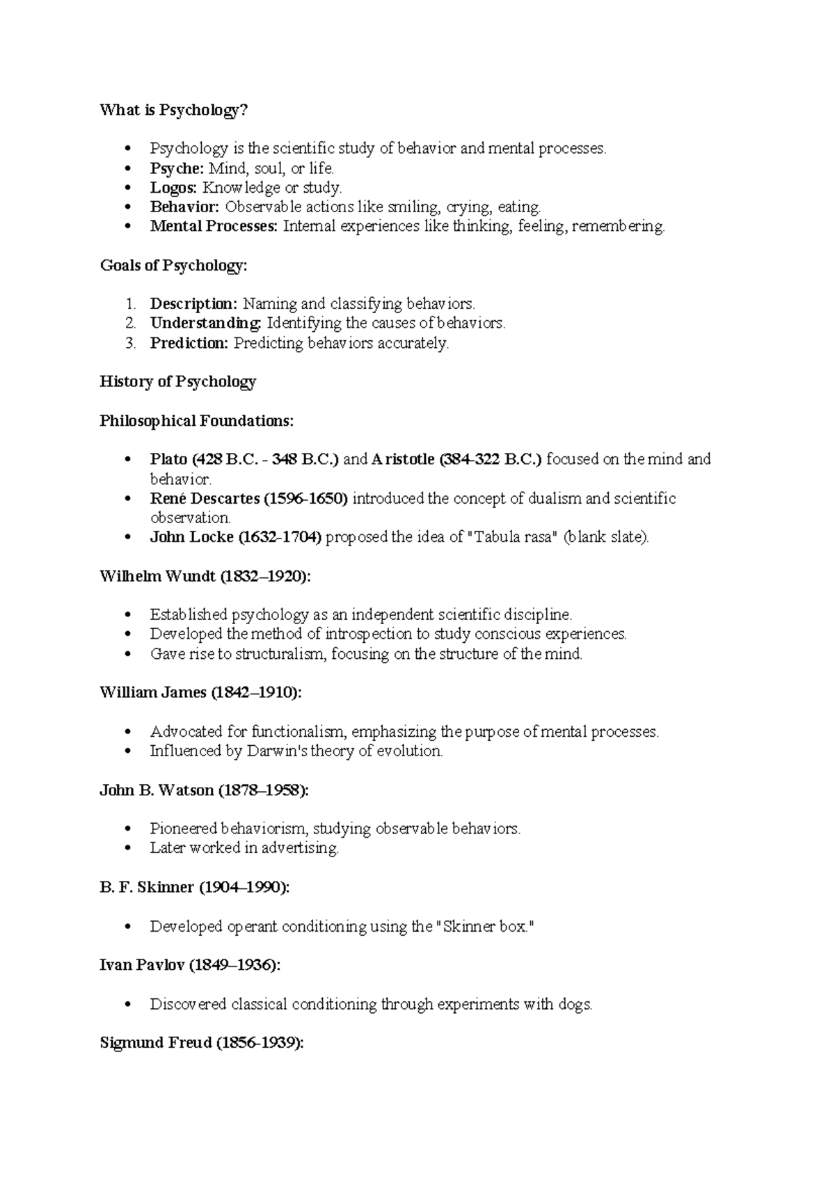 Psy101 - Summary Introduction to psy - What is Psychology? Psychology is the scientific study of ...