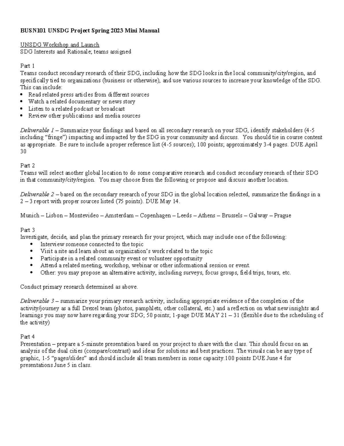 B101 Unsdg Project S2023 Mini-manual - BUSN101 UNSDG Project Spring ...