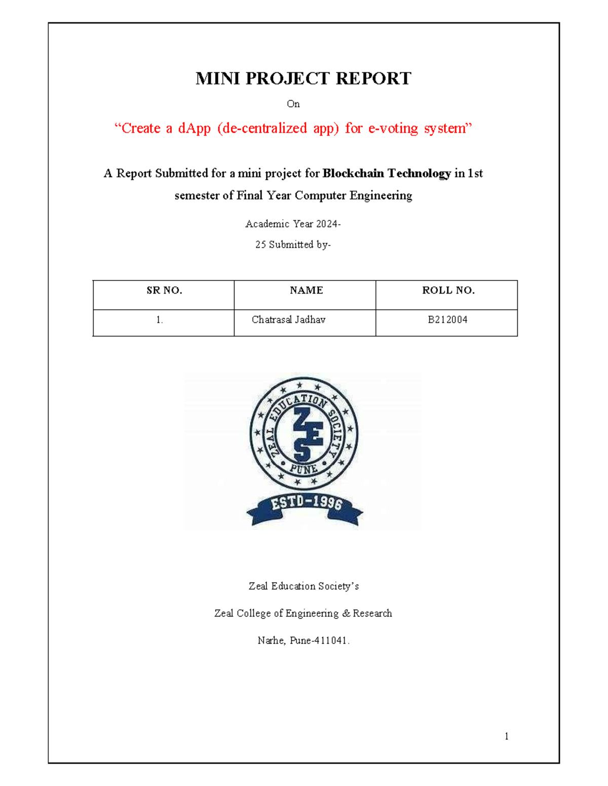 BCT mini project - Blockchain - MINI PROJECT REPORT On “Create a dApp ...