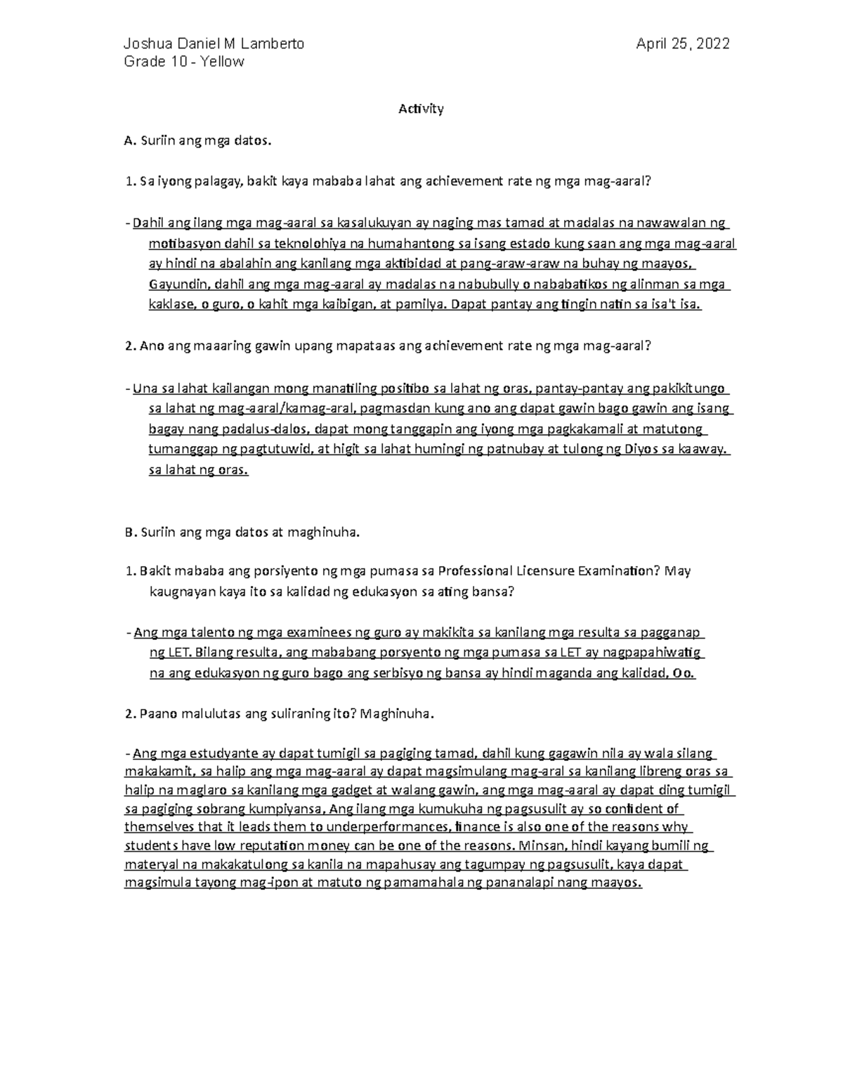 Activity - i just want to check elias script from noli mi tangere ...