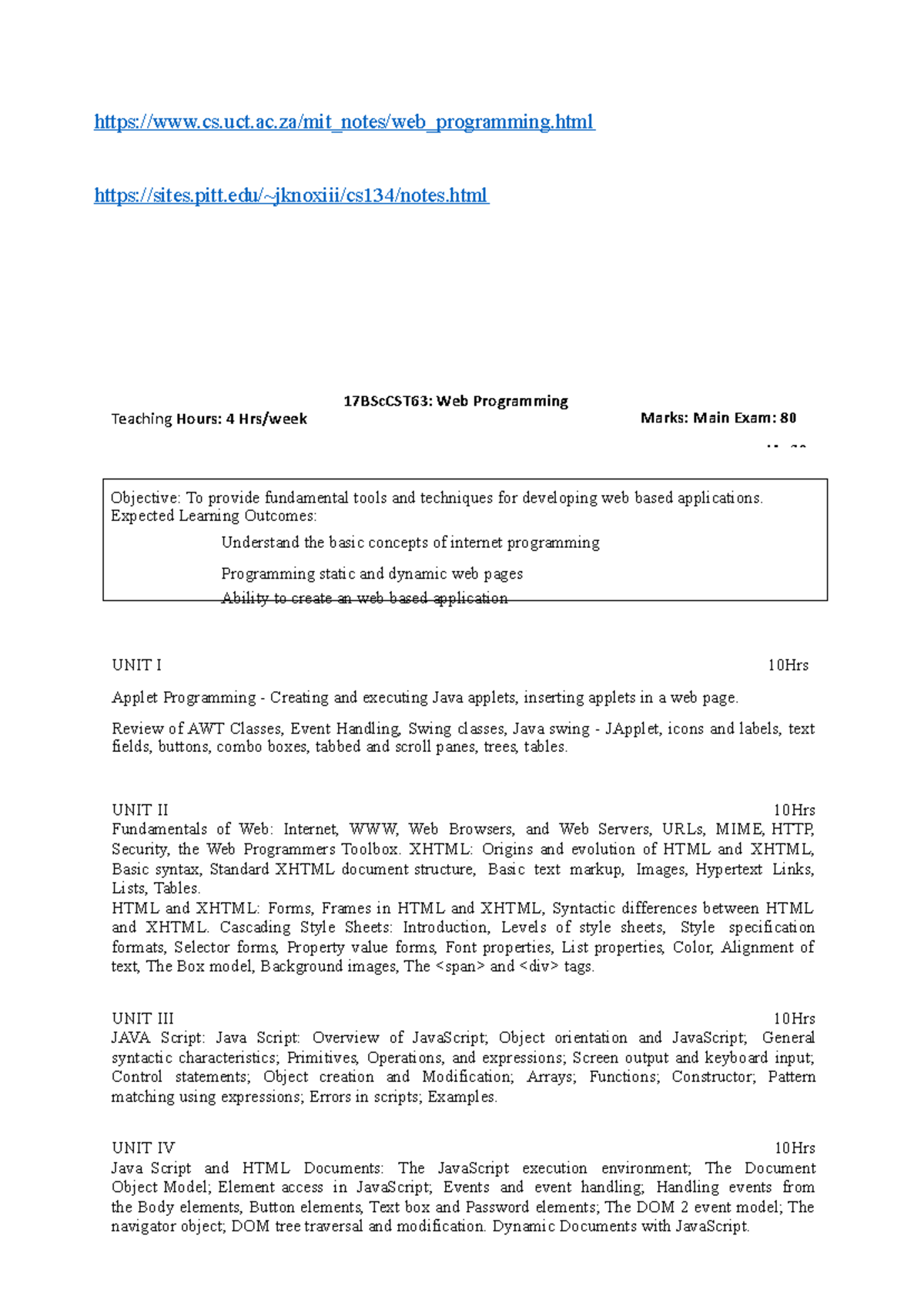Syllabus - bsc4 - cs.uct.ac/mit_notes/web_programming.html sites.pitt ...