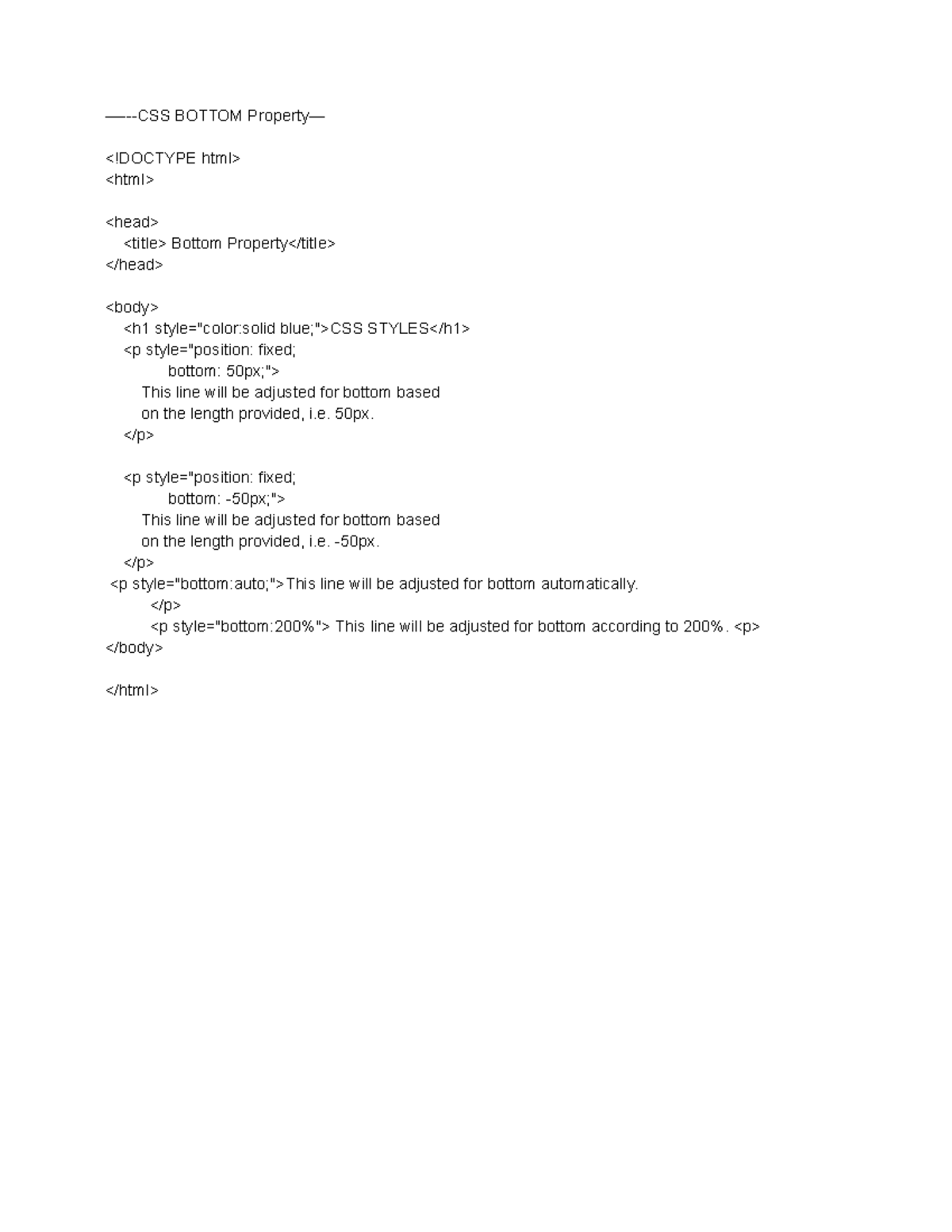 CSS Properties - —-CSS BOTTOM Property— - Studocu