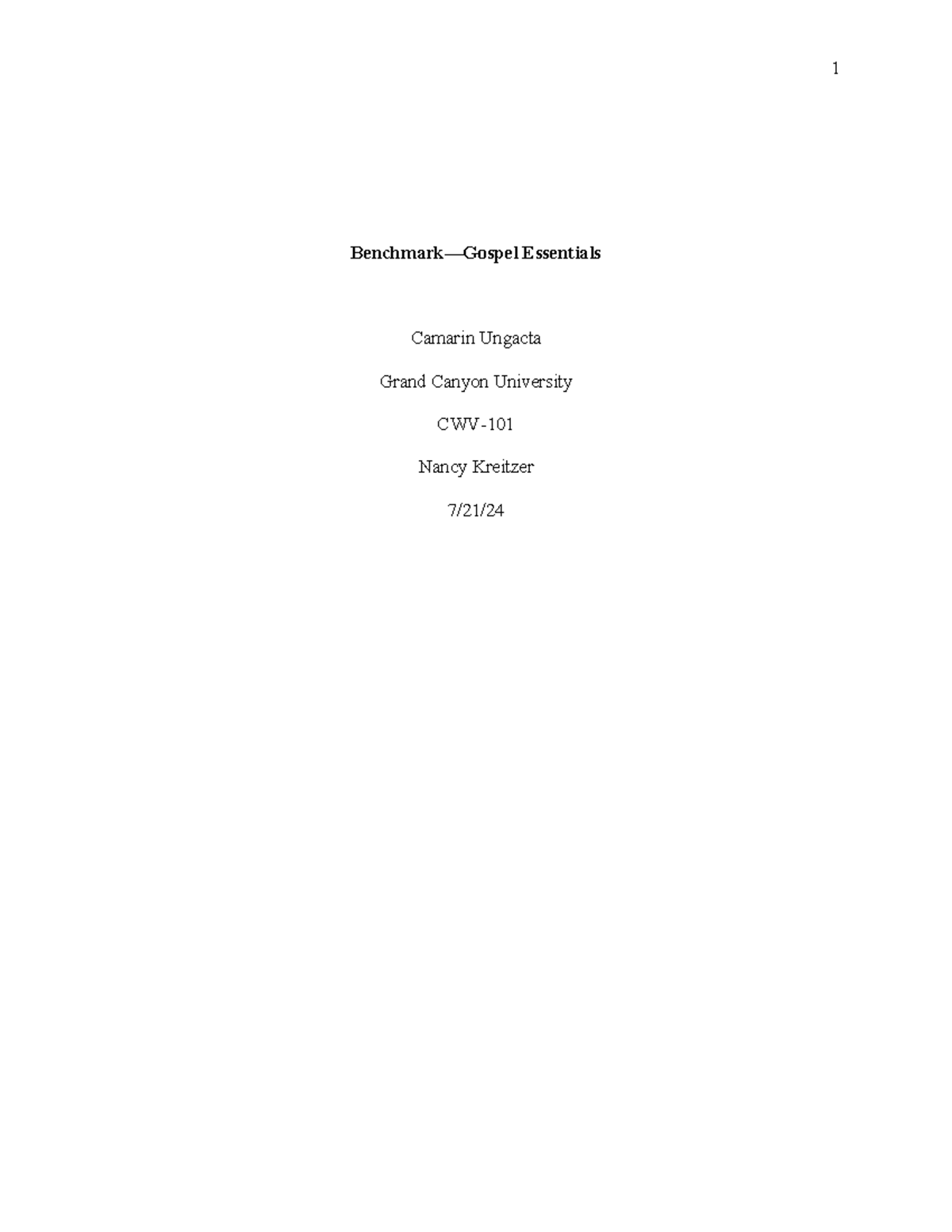 Christian Worldview Benchmark- Gospel Essentials Template - Benchmark ...