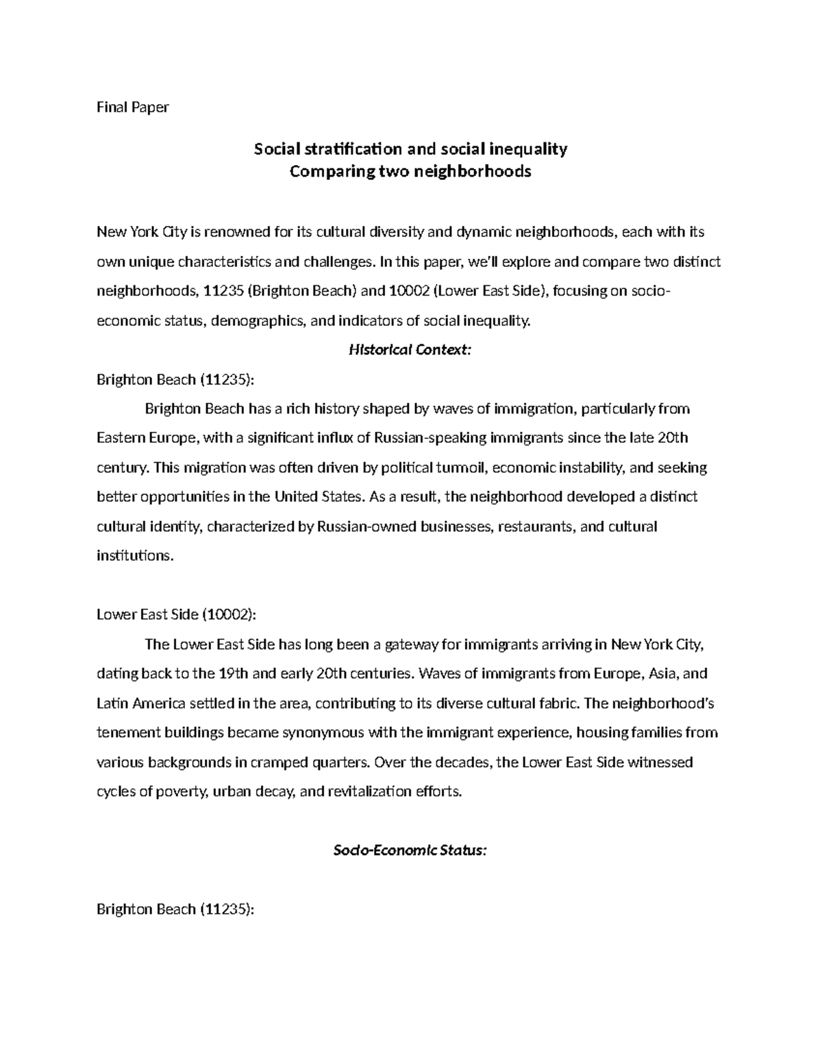 sociology research paper - Final Paper Social stratification and social ...