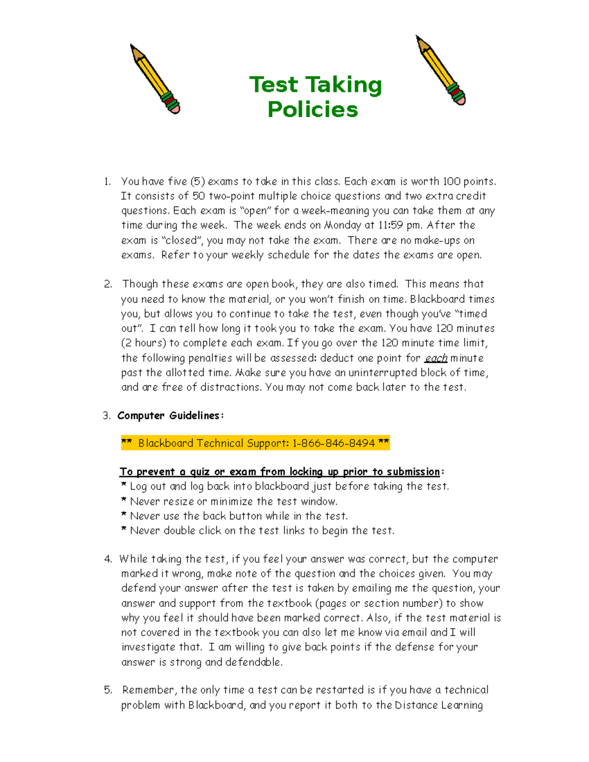 Test Taking Policies - learn - Test Taking Policies You have five (5 ...