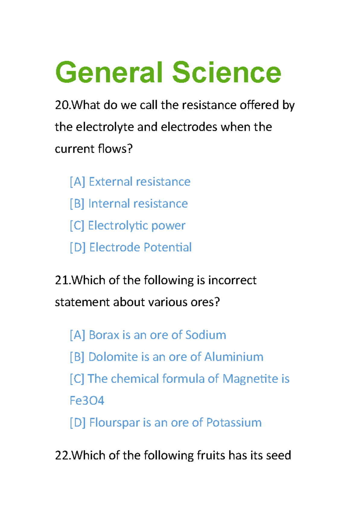 General Science work 29 - General Science 20 do we call the resistance ...