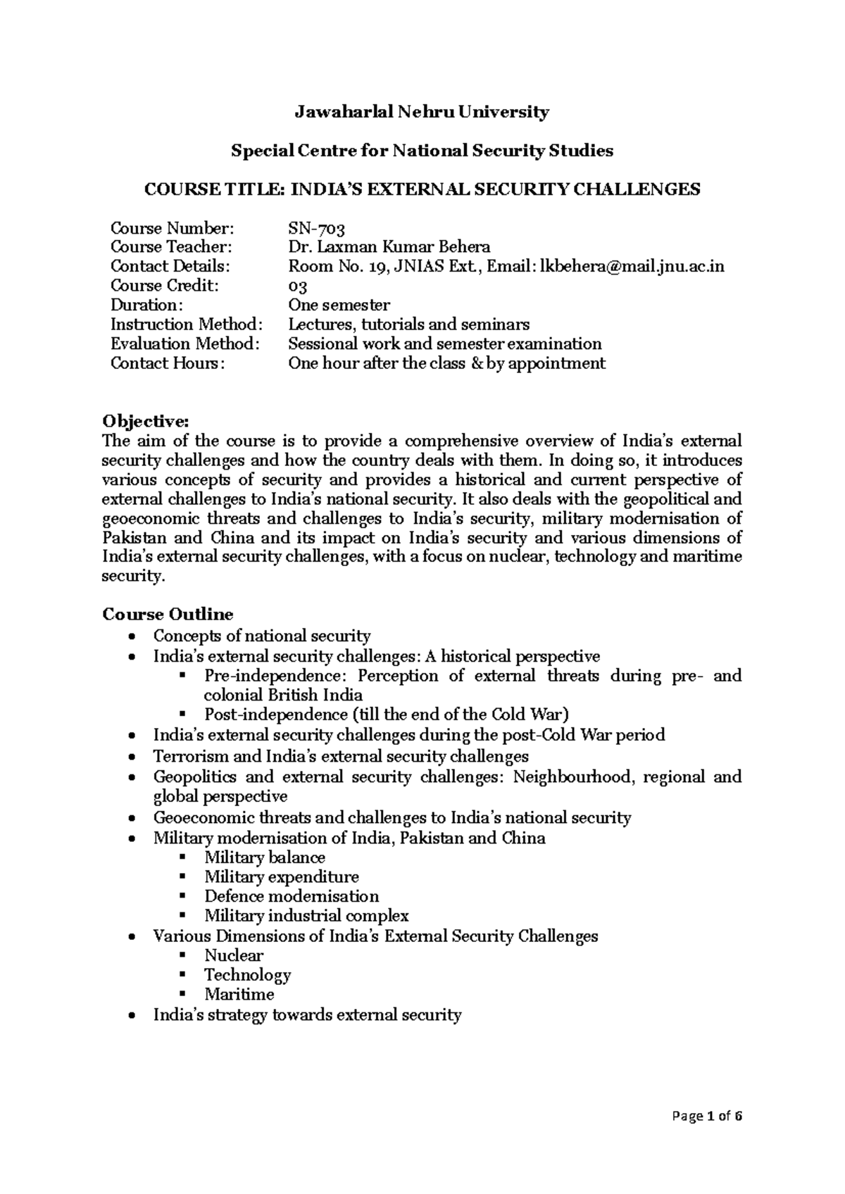 External Security - Jawaharlal Nehru University Special Centre for ...