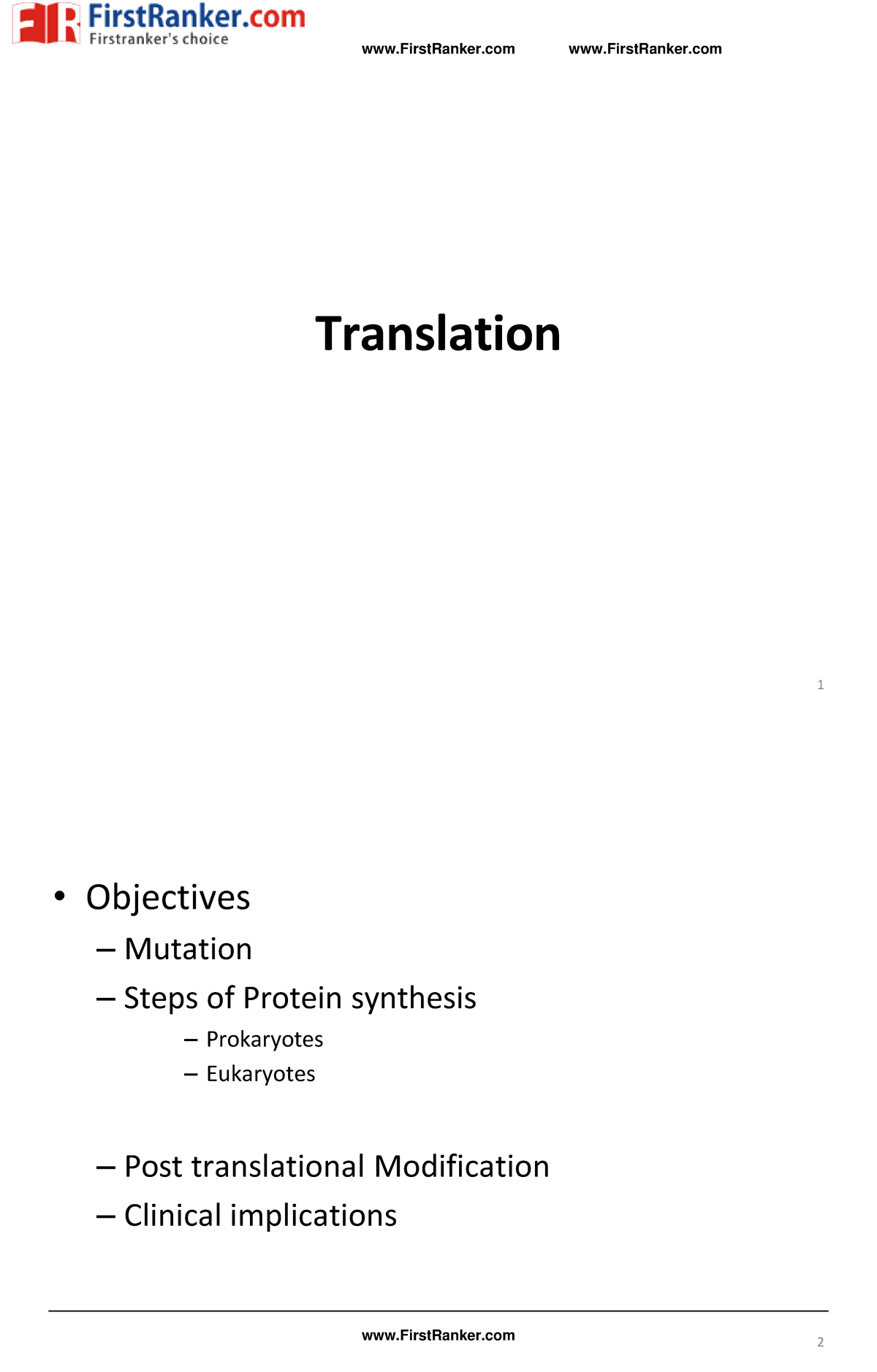 MBBS Biochemistry Notes Topic WISE Translation - FirstRanker ...
