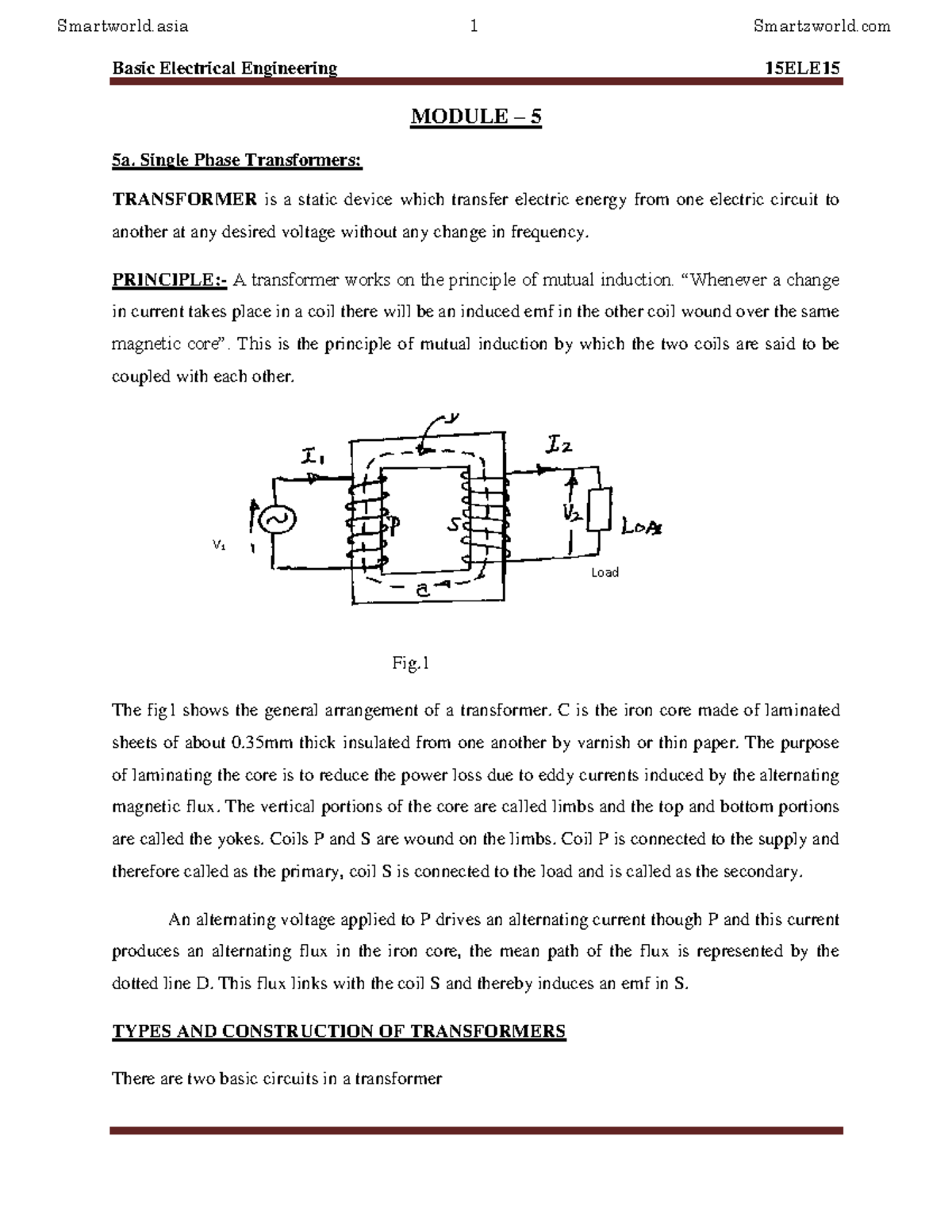 CSE-I- Basic Electricals ENGG. L5 - Basic Electrical Engineering 15ELE ...
