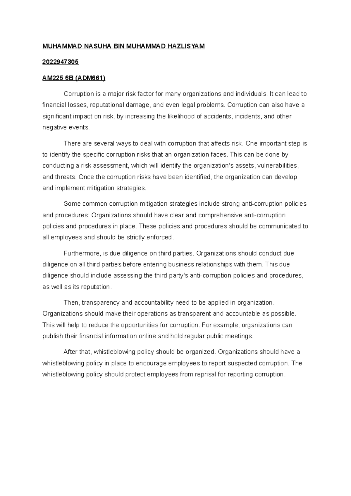 Ways to Deal with Corruption that Affects Risk - MUHAMMAD NASUHA BIN ...