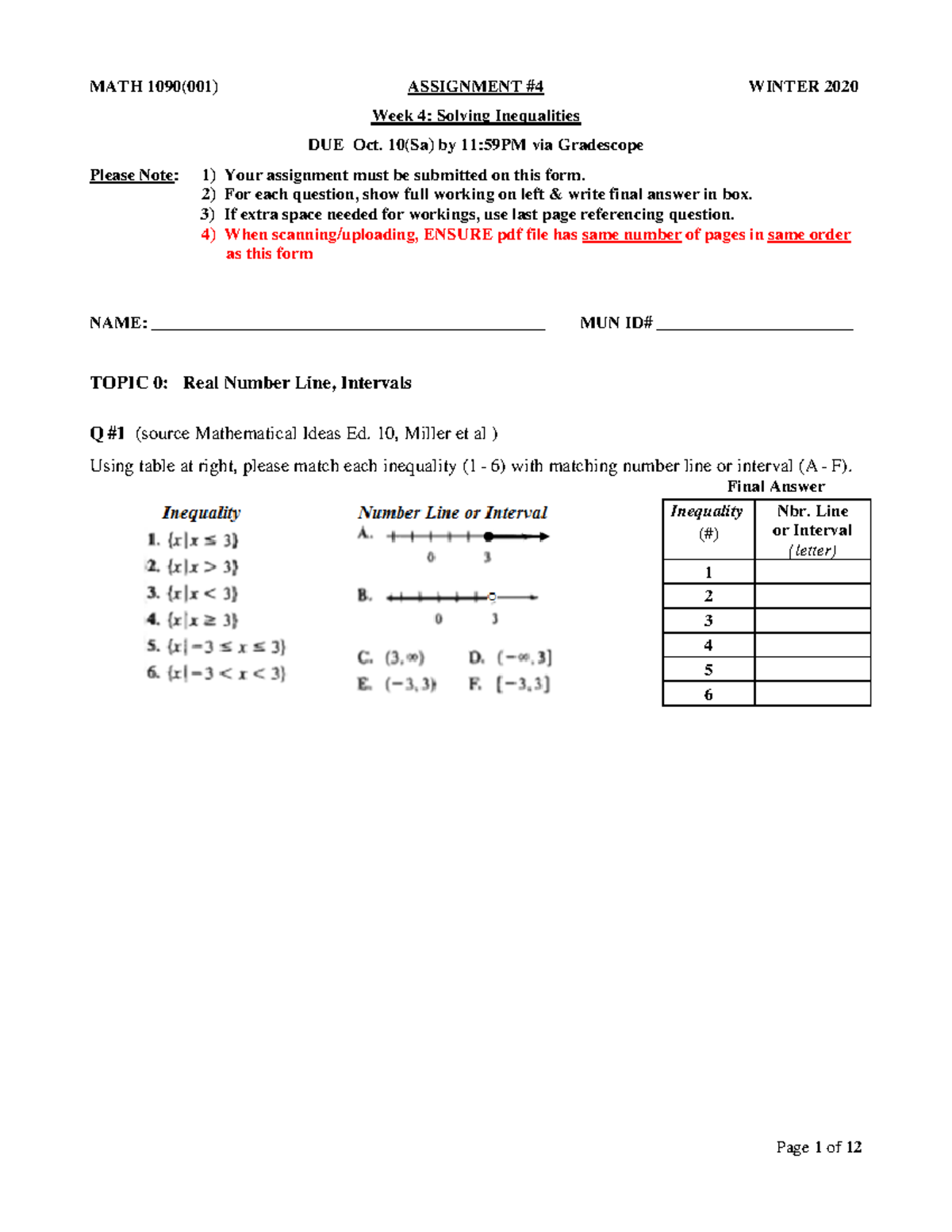 Assignment #4 - Craighead - MATH 1090(001) ASSIGNMENT #4 WINTER 2020 ...