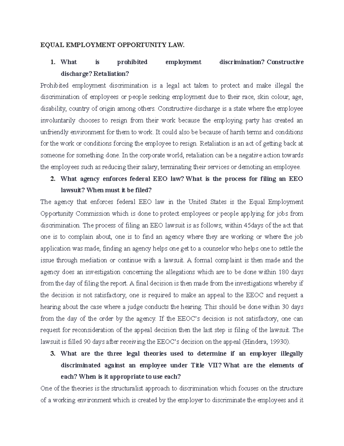 Equal Employment Opportunity LAW - civil procedure - Studocu