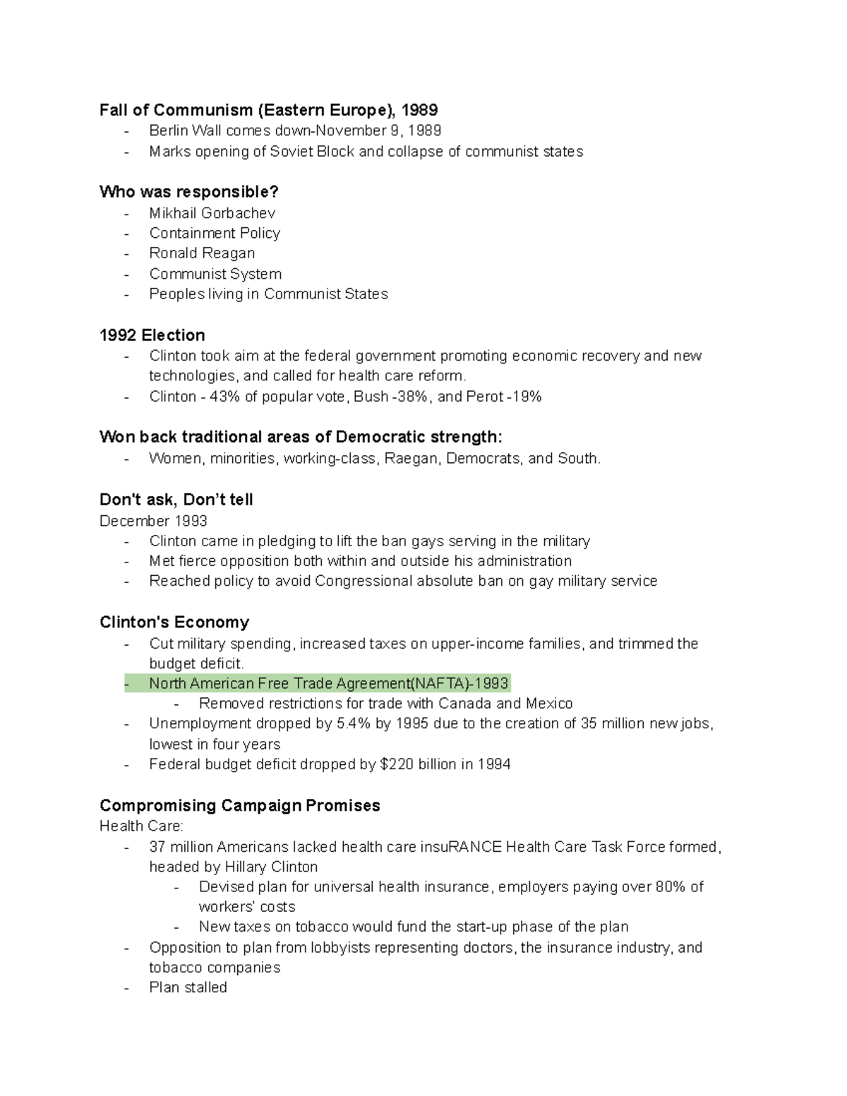 Fall of Communism (Eastern Europe), 1989 - Clinton - 43% of popular ...