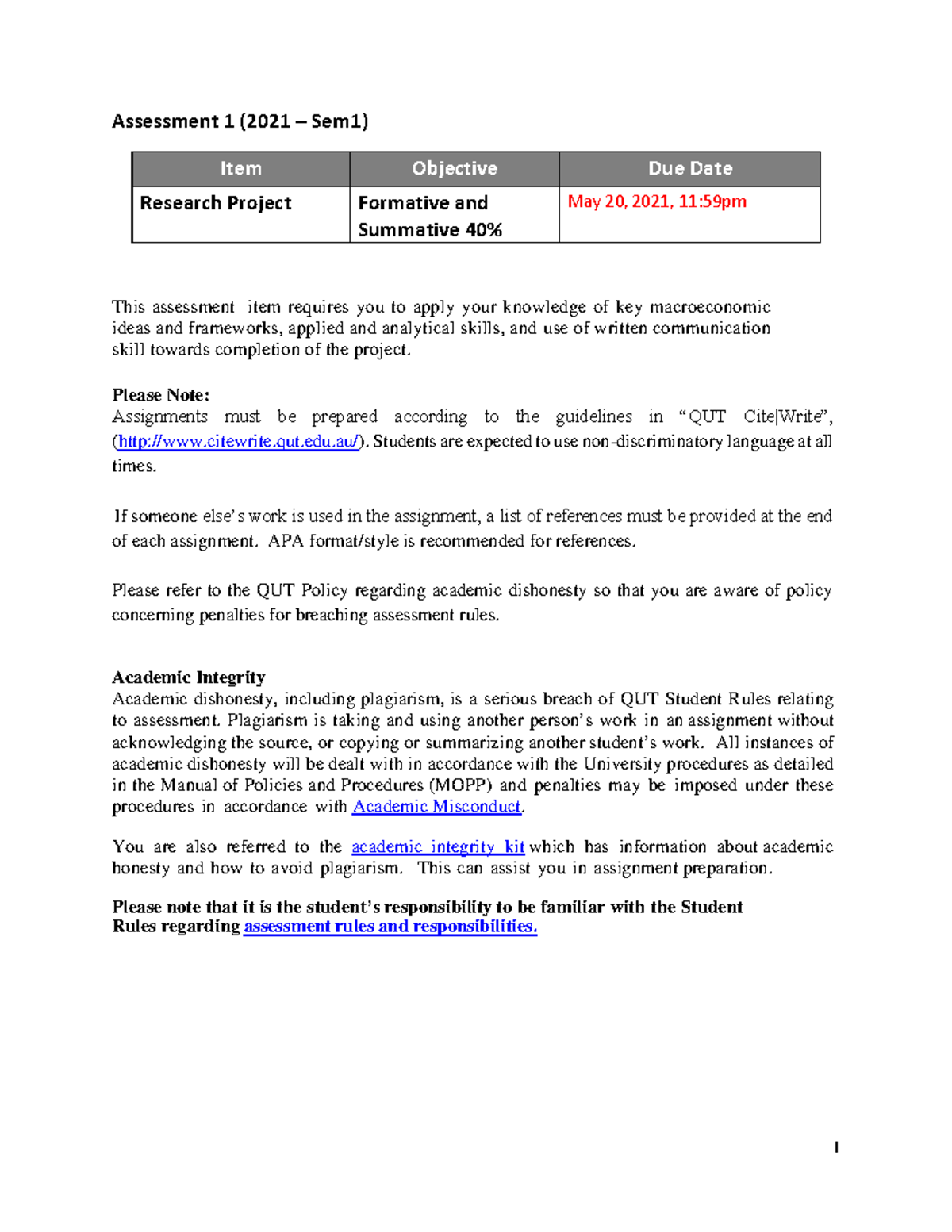 Assessment 2 Task Description-2021 - Assessment 1 (2021 – Sem1) This ...