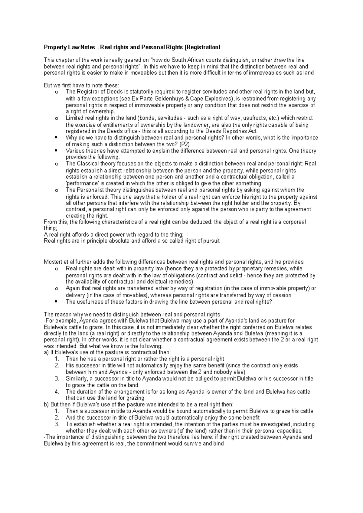Property law ch 11 - Ch 11 summary - Property Law Notes - Real rights ...