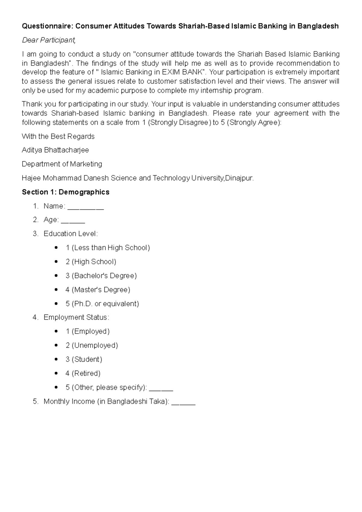 ADI Questionnaire - N/A - Questionnaire: Consumer Attitudes Towards ...