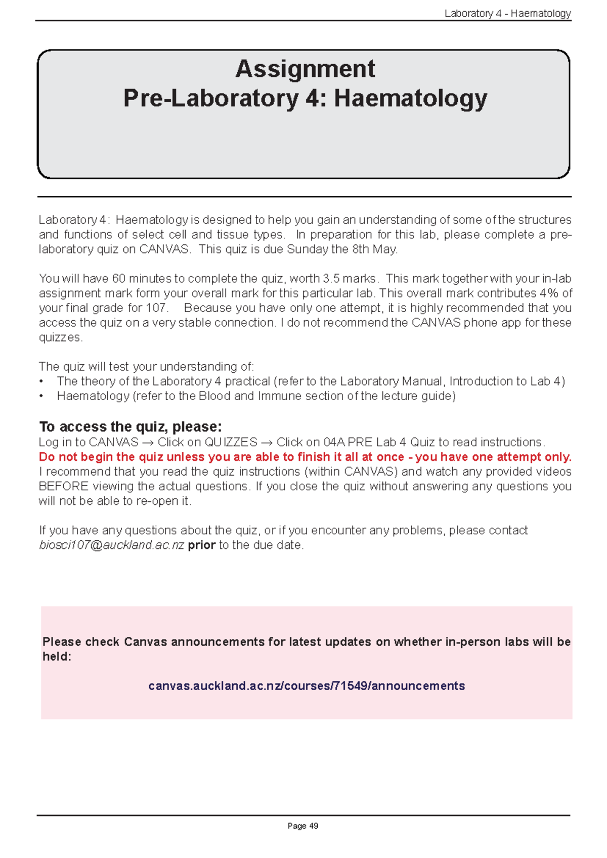 Lab 4 Lab Manual 107 2022 - Assignment Pre-Laboratory 4: Haematology ...