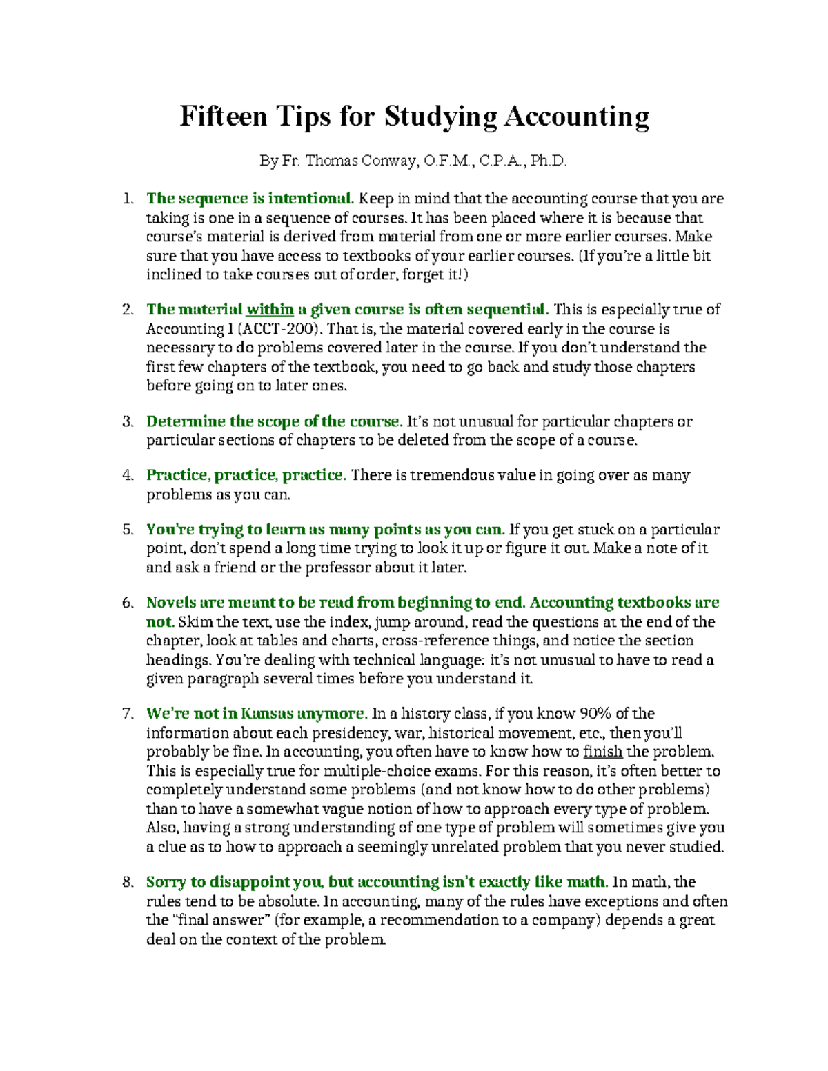 Fifteen tips for studying accounting - Fifteen Tips for Studying ...