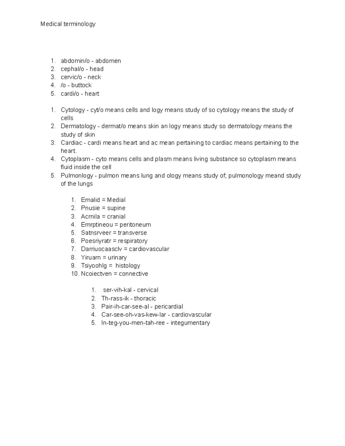Medical terminology - So this was kinda like an activity but an ...