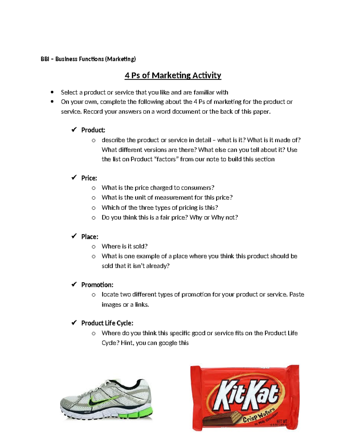 4 Ps Activity - BBI – Business Functions (Marketing) 4 Ps of Marketing ...