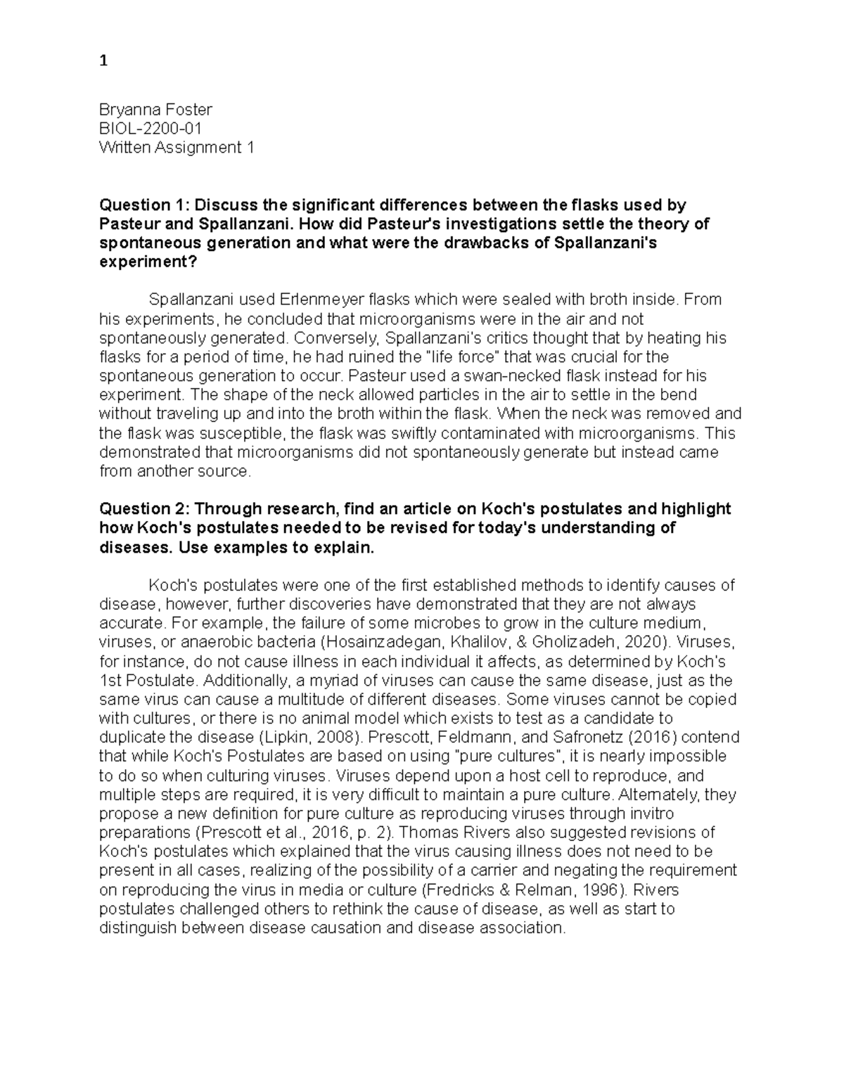 Biol written assignment 1 - 1 Bryanna Foster BIOL-2200- Written ...