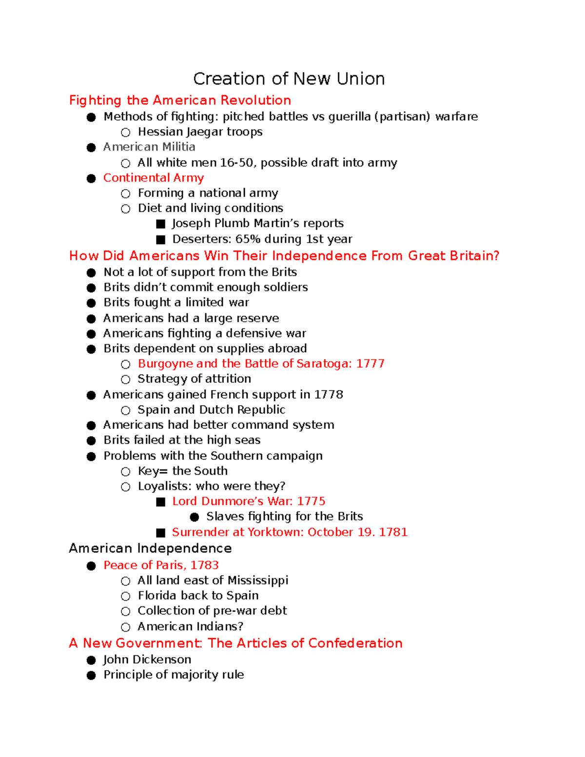 Creation of New Union - Creation of New Union Fighting the American ...