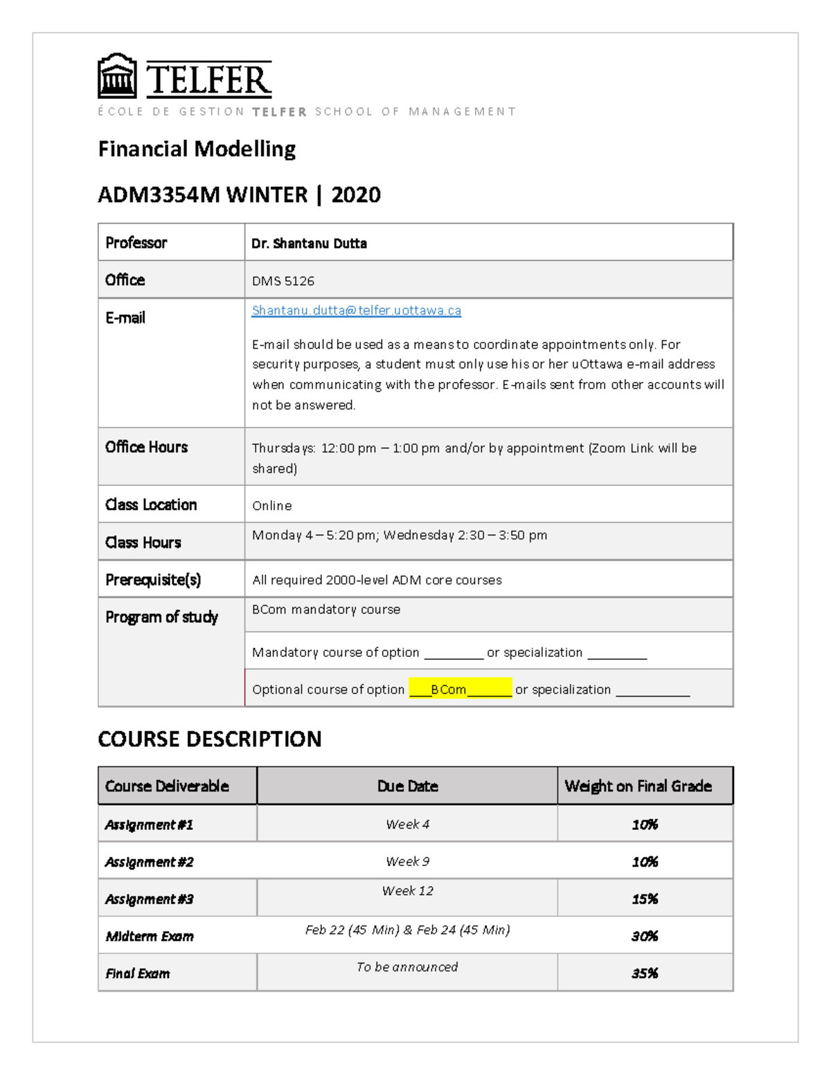 Fin Modelling syllabus - É C O L E D E G E S T I O N T E L F E R S C H ...
