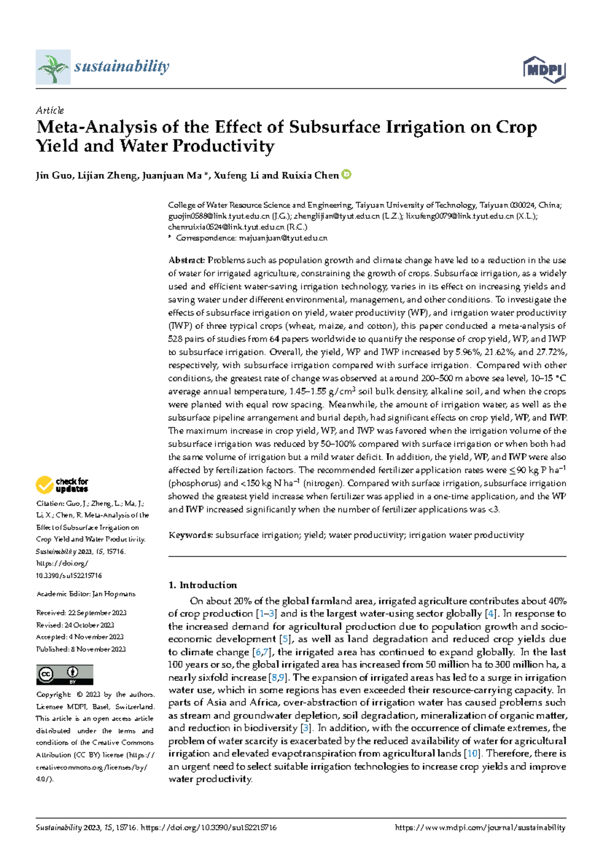 Sustainability 15 15716 v2 - Citation: Guo, J.; Zheng, L.; Ma, J.; Li ...