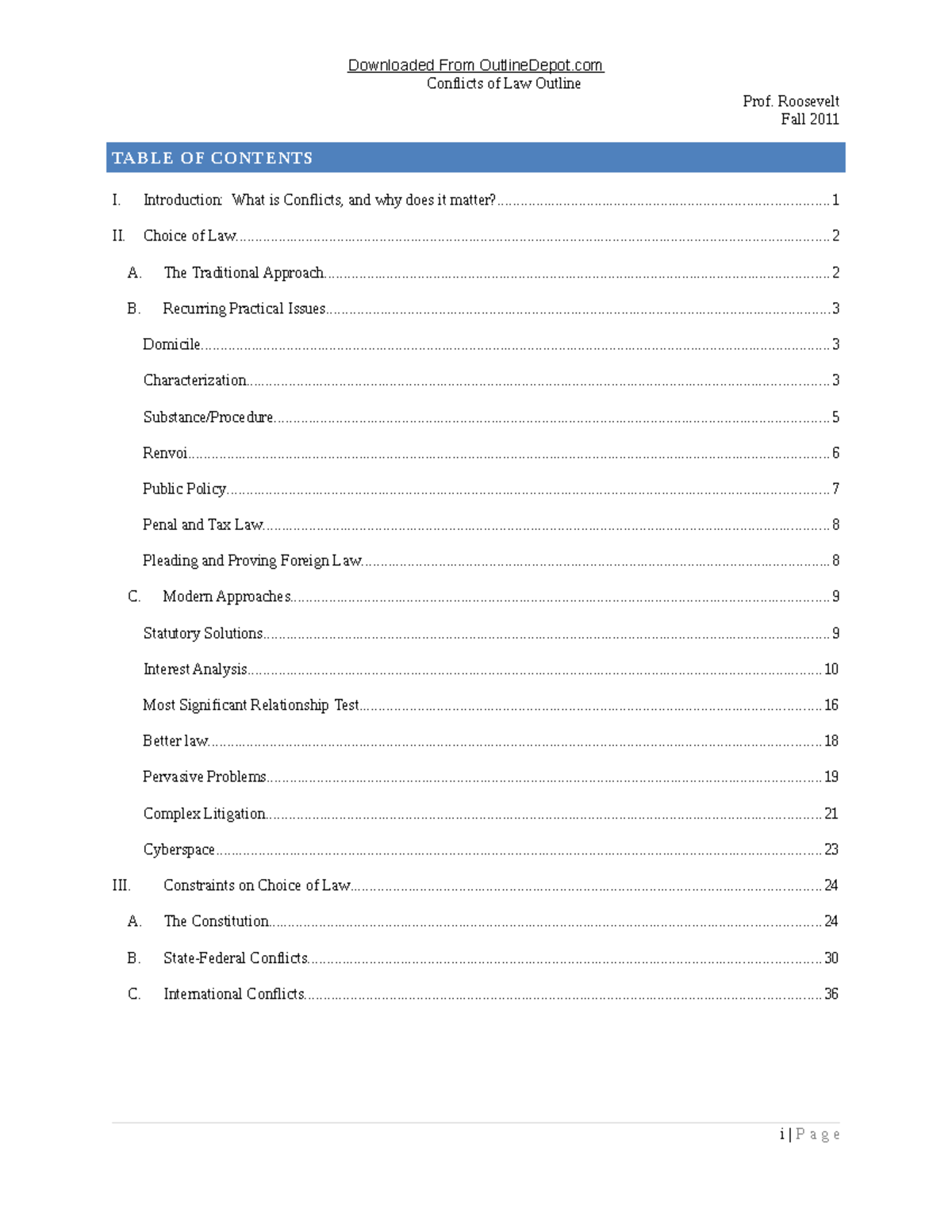 249042466 Conflict of laws Outline Docx - Downloaded From OutlineDepot ...