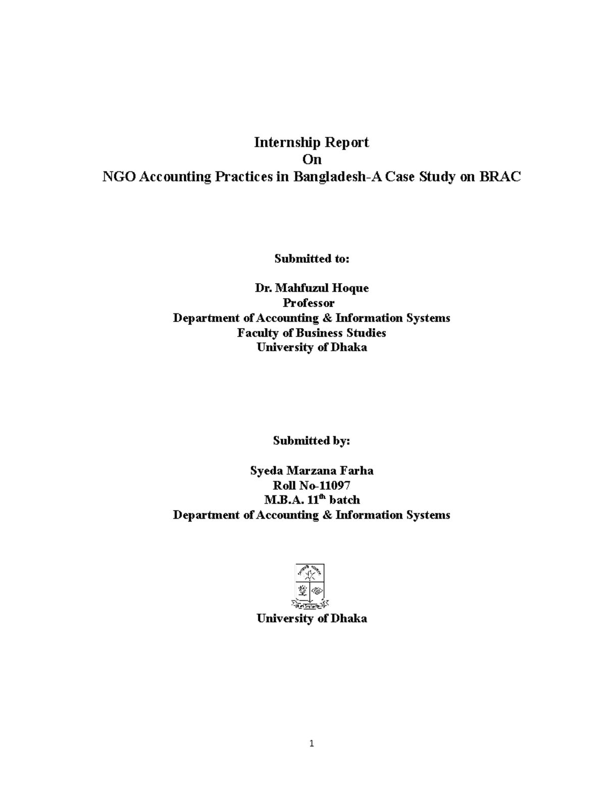 MBA Internship Report Final Internship Report On NGO Accounting MBA Internship Report Final Internship Report On NGO Accounting