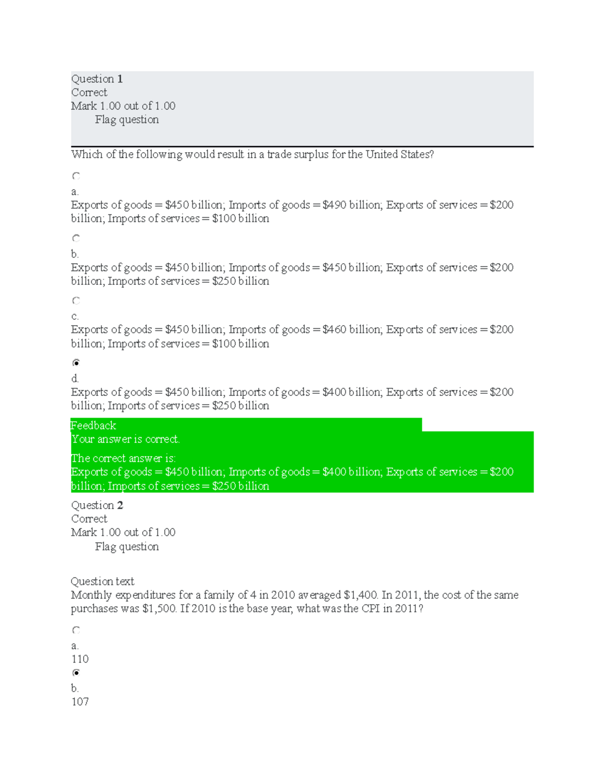 BUS 1104 Macroeconomics Unit 3 Self Quiz - Question 1 Correct Mark 1 ...