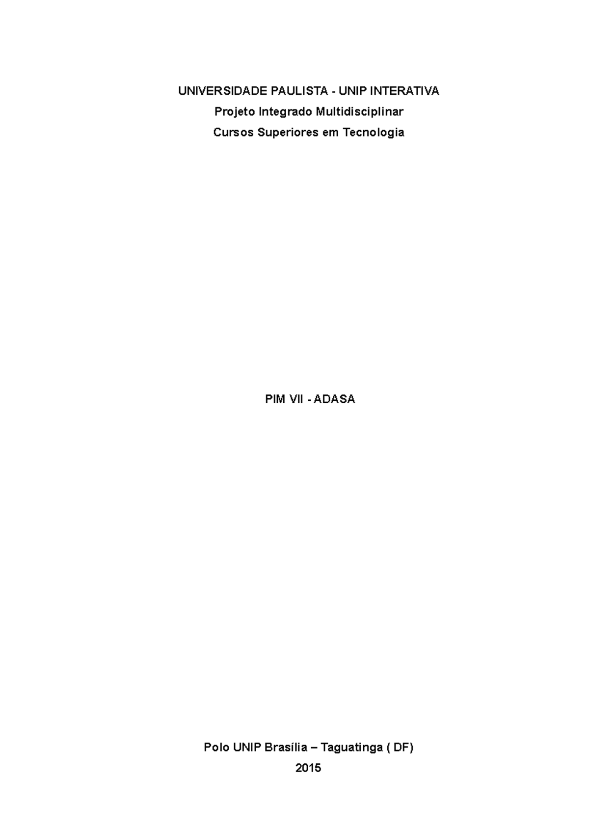 Modelo DE PIM - Faculdade de Gestão - UNIVERSIDADE PAULISTA - UNIP ...