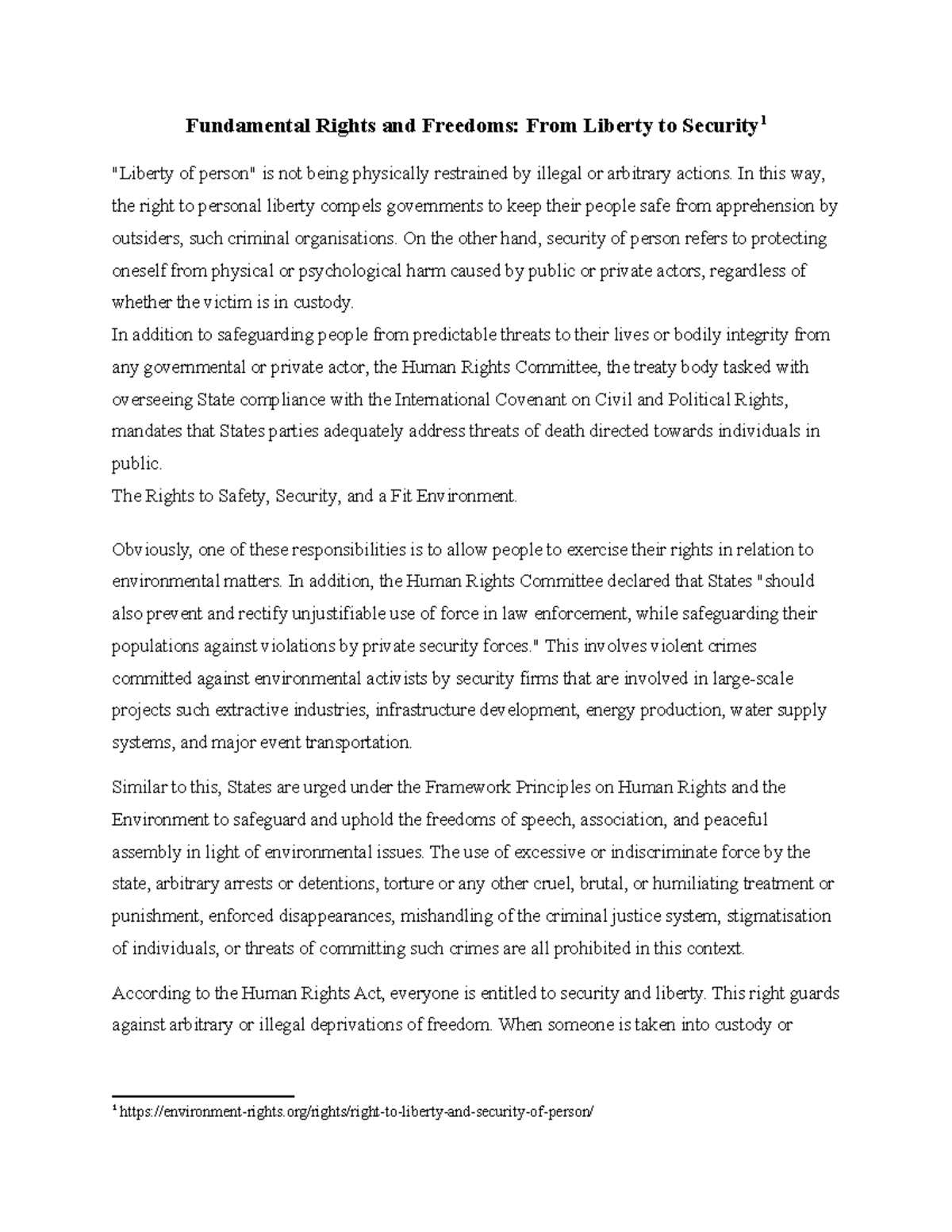 Fundamental Rights and Freedoms - In this way, the right to personal ...