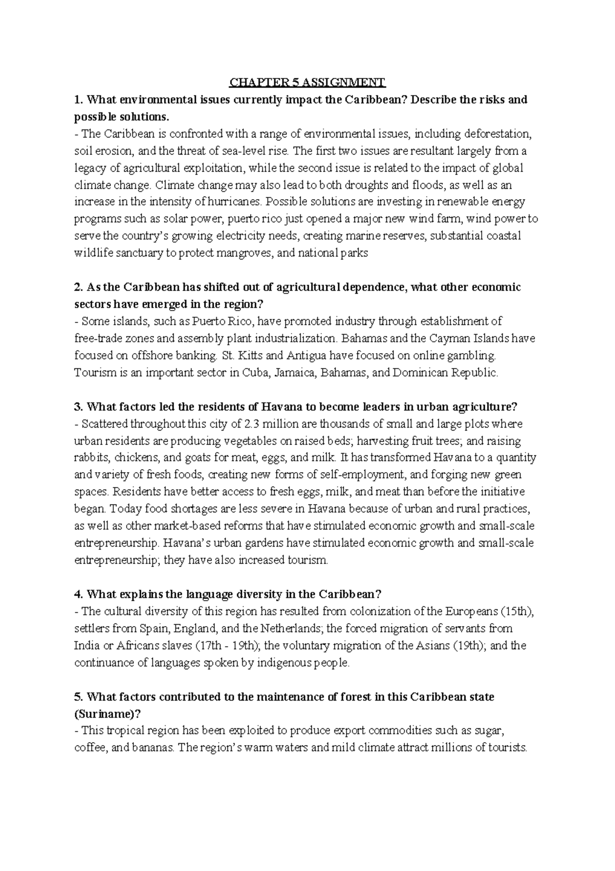 Chapter 5 Assignment - CHAPTER 5 ASSIGNMENT What environmental issues ...