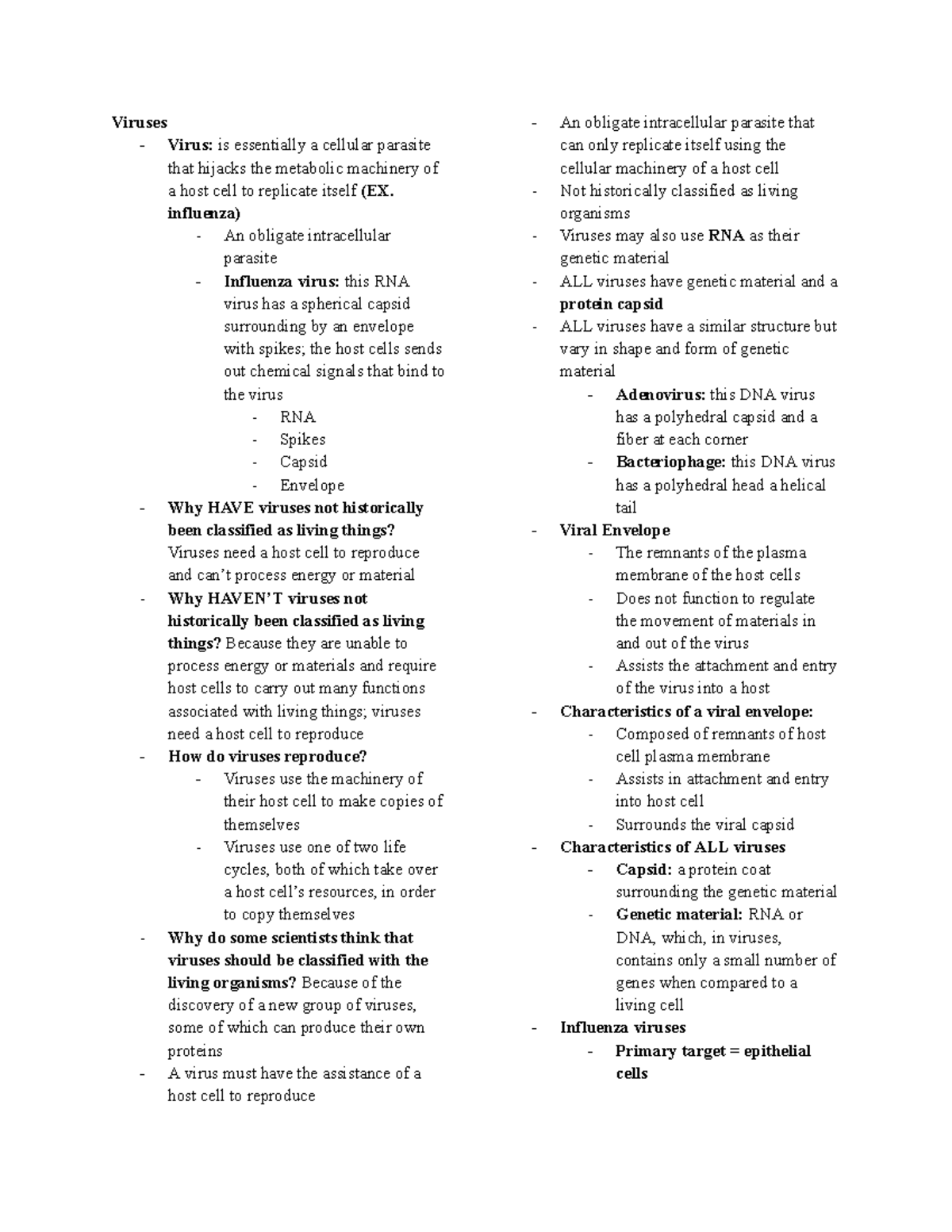 BISC 4 Influenza Module #1 - Layla D - Viruses - Virus: is essentially ...