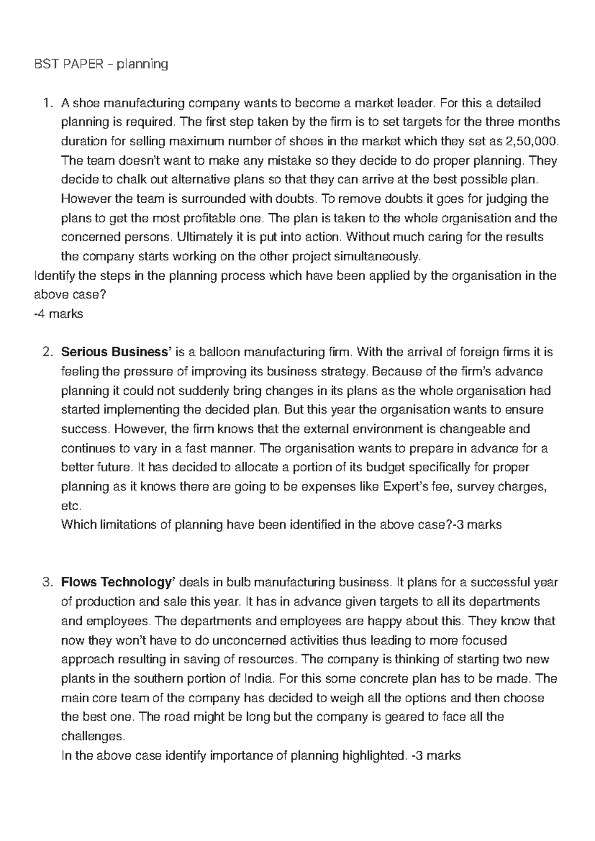 BST Paper - planning ri - BST PAPER - planning 1. A shoe manufacturing ...
