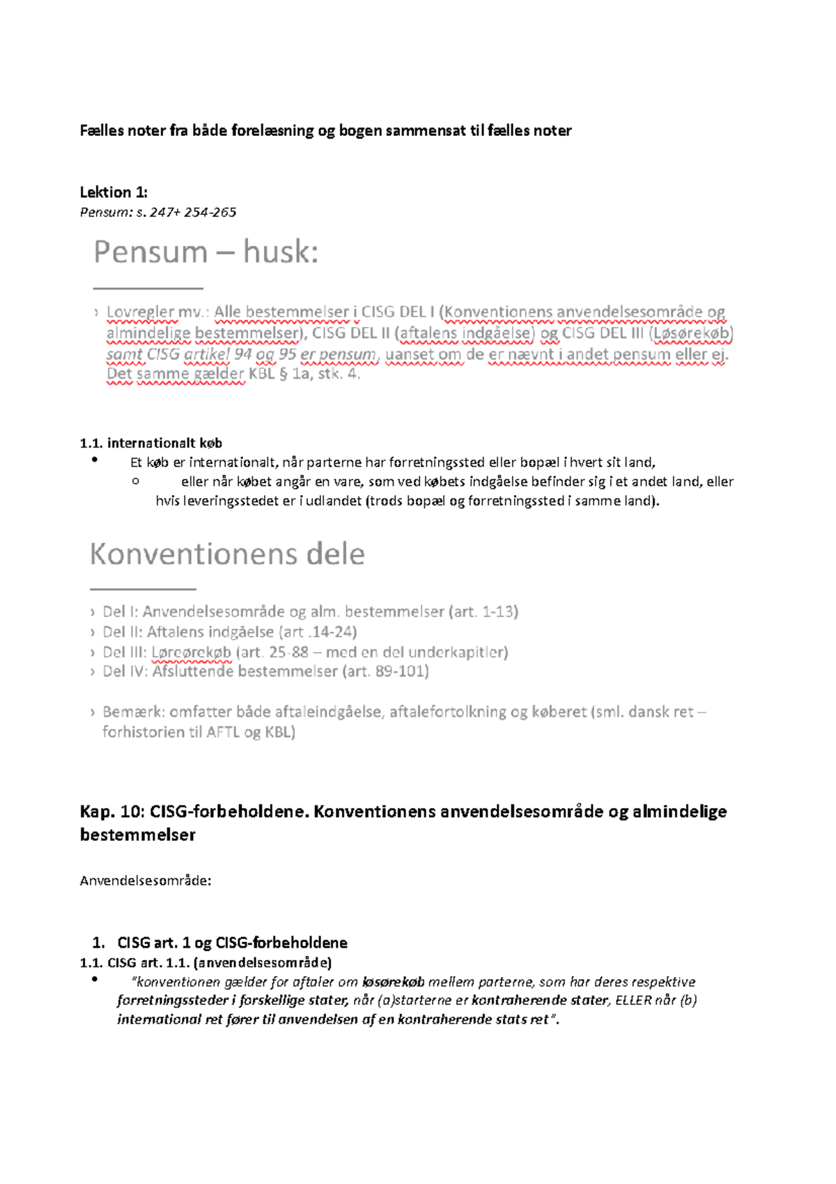 International-køberet-CISG - Fælles noter fra både forelæsning og bogen ...