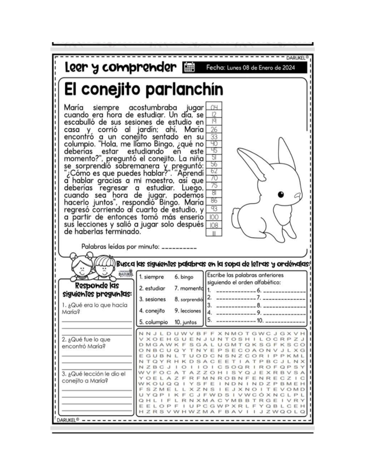 Taller DE Tercero - DARUKEL Leer y comprender Fecha: Lunes 08 de Enero ...