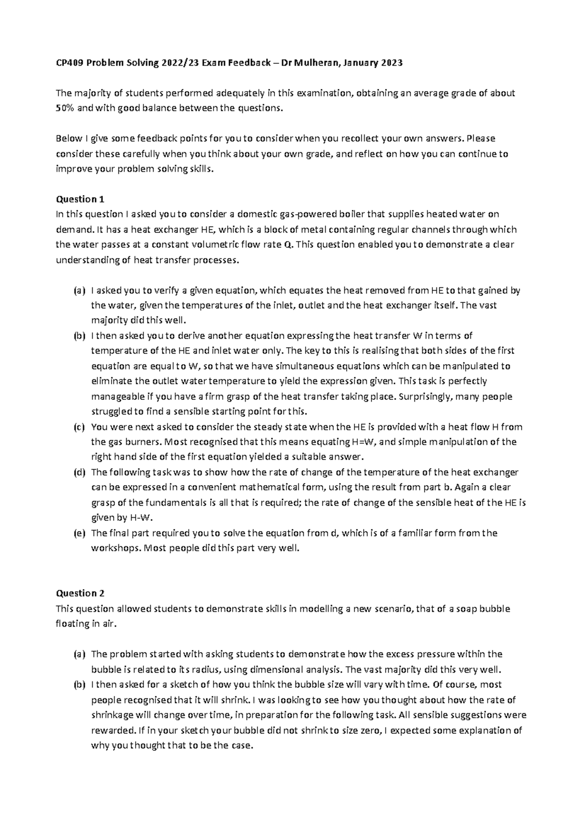 CP409 Problem Solving 2022-23 Exam Feedback - Below I give some feedback points for you to ...