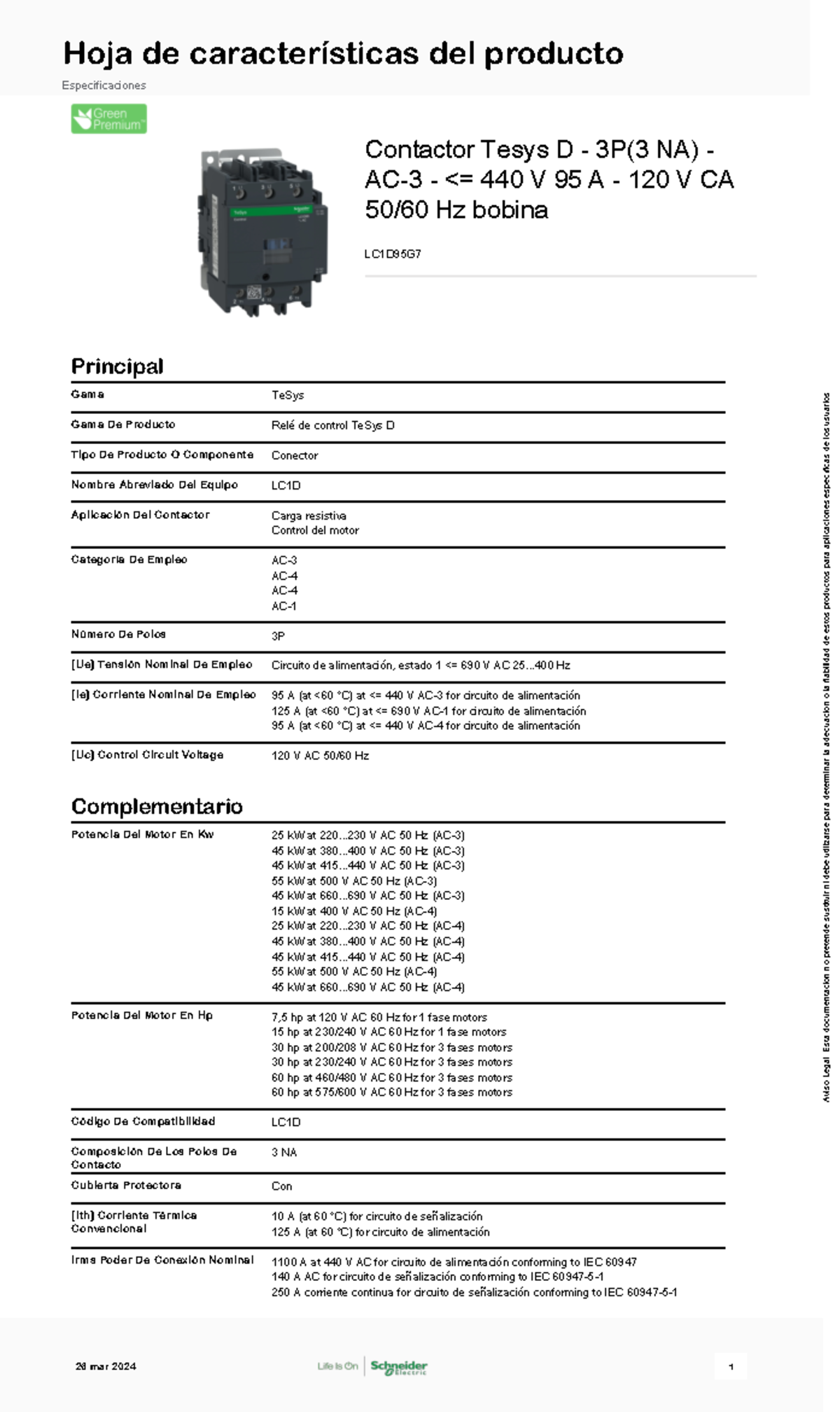 Schneider Electric Te Sys-D-Te Sys-Deca-Control-tallas-1-2-y-3 LC1D95G7 ...